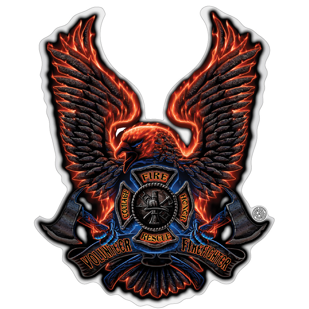 Volunteer Fire Eagle Firefighter White vinyl Reflective Decal 12In ...