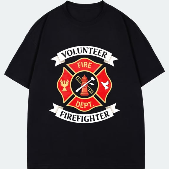 Volunteer Firefighter T Shirt Black Fire Department Emblem With Maltese ...