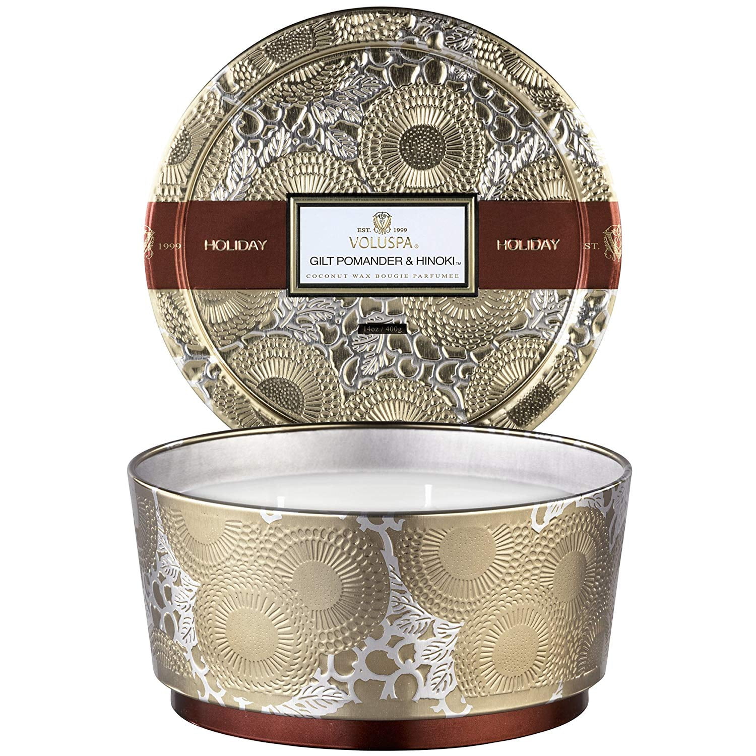 Voluspa Gilt Pomander & Hinoki Pedestal 3 Wick Tin Candle, 14 oz ...