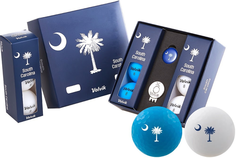 Volvik Vivid South Carolina Golf Balls (6pk, White/Blue) w/ Ball Marker ...