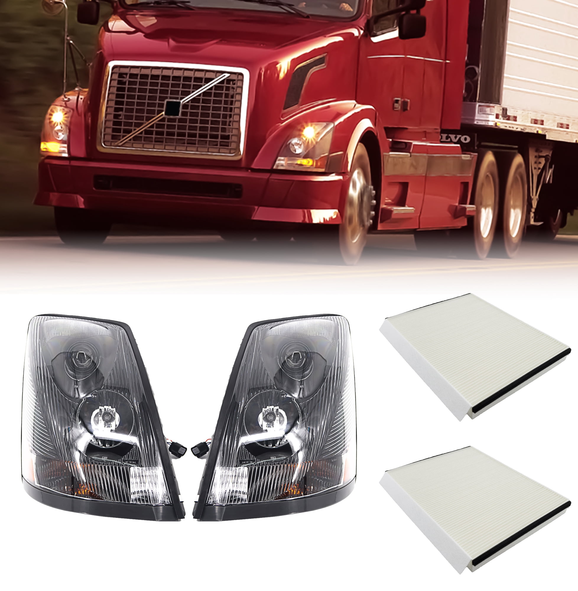 Volvo 04-18 VN/VNL Truck Headlight Headlights w/ Bulbs & Cabin Air ...