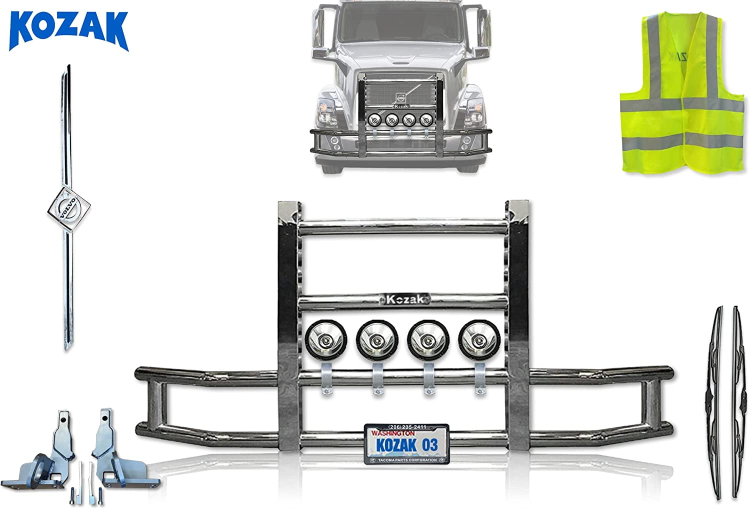 Volvo VNL 2004-2017 Bumper Grill Deer Moose Guard - Chrome (Kozak ...