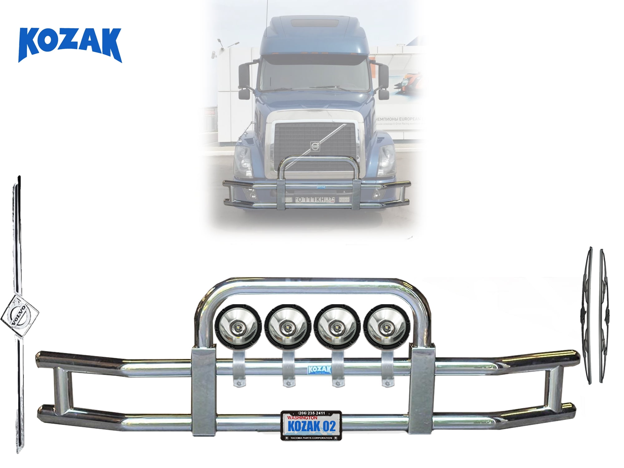 Volvo VNL 2004-2017 Front Bumper Grille Deer Brush Moose Guard - Square ...