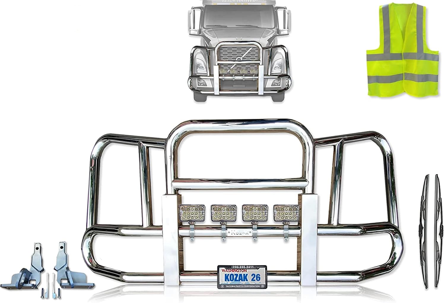 Volvo VNL 2018-2024 Grille Deer Moose Bumper Guard - Chrome (Kozak ...