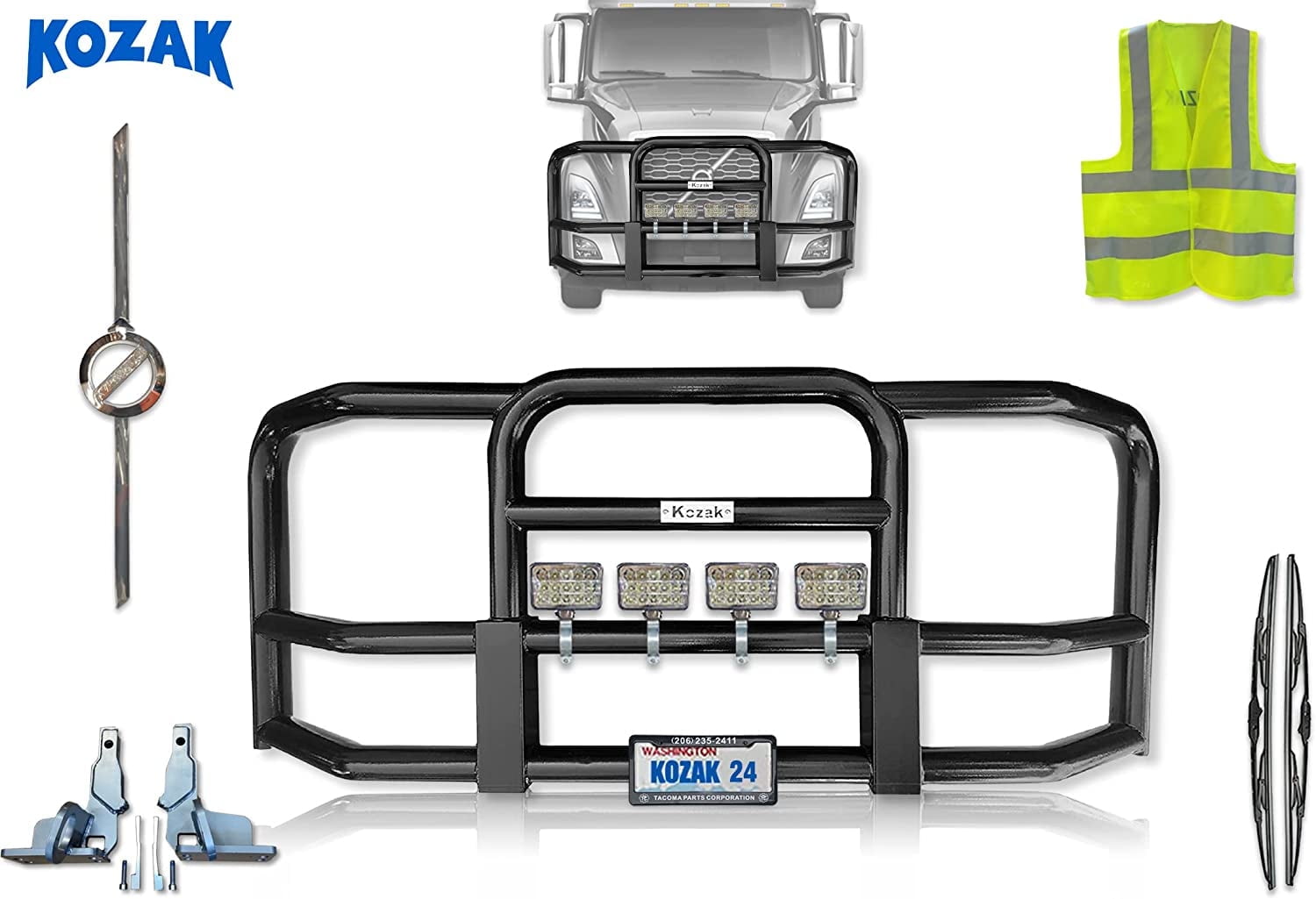 Volvo VNL 2018+ Front Bumper Grille Moose Deer Guard - Black (Kozak ...