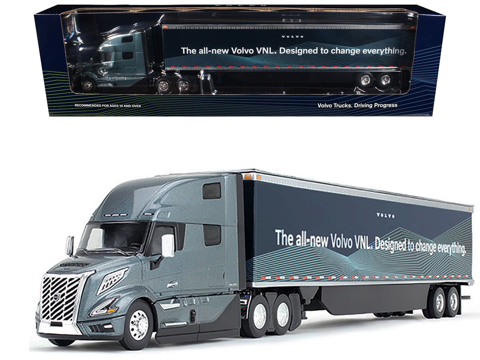 Volvo VNL 860 High-Roof Sleeper and 53' Trailer with Skirts Coastal Mist Gray Metallic 1/50 ...