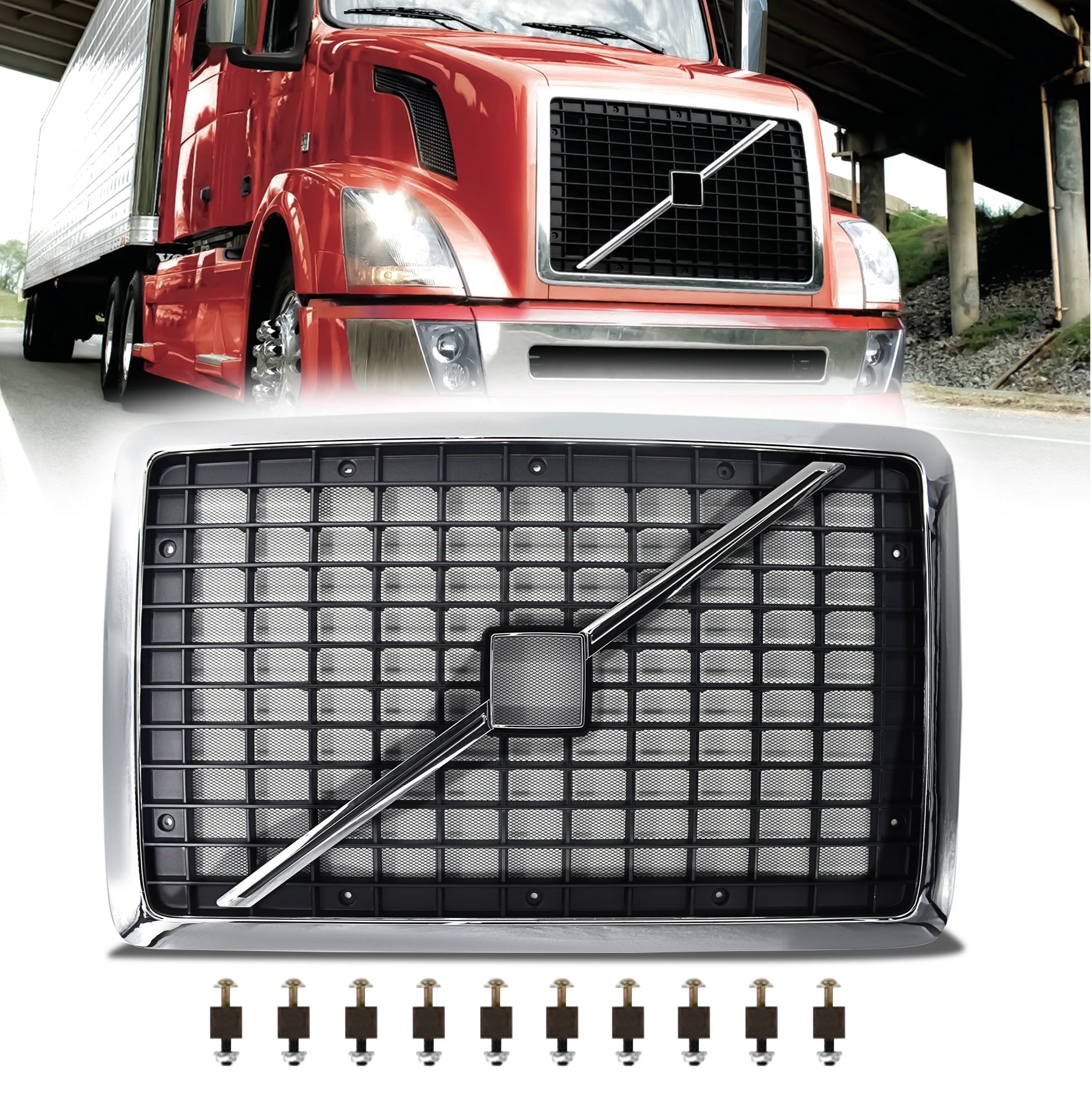 Volvo VNL Chrome Grille with Bug Screen and Stripe 2004-2017 2nd Gen ...