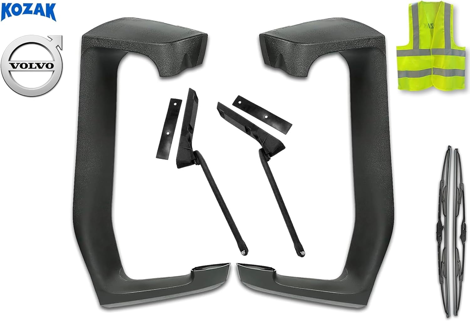 Kozak Semi Truck Mirror Arm Covers with Support Brackets Set Compatible ...