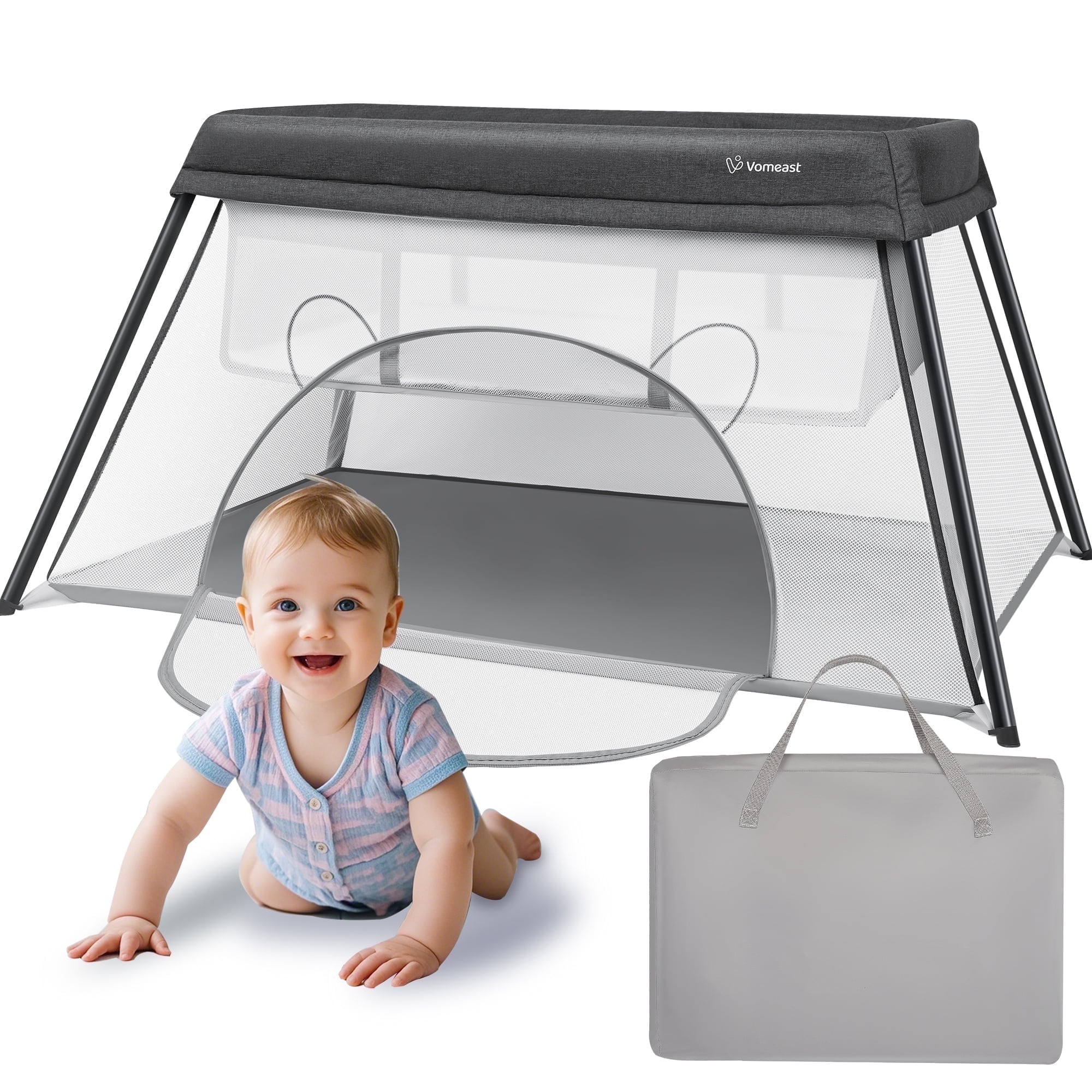 Vomeast Travel Crib, Baby Bassinet Portable Crib, Travel Playard ...