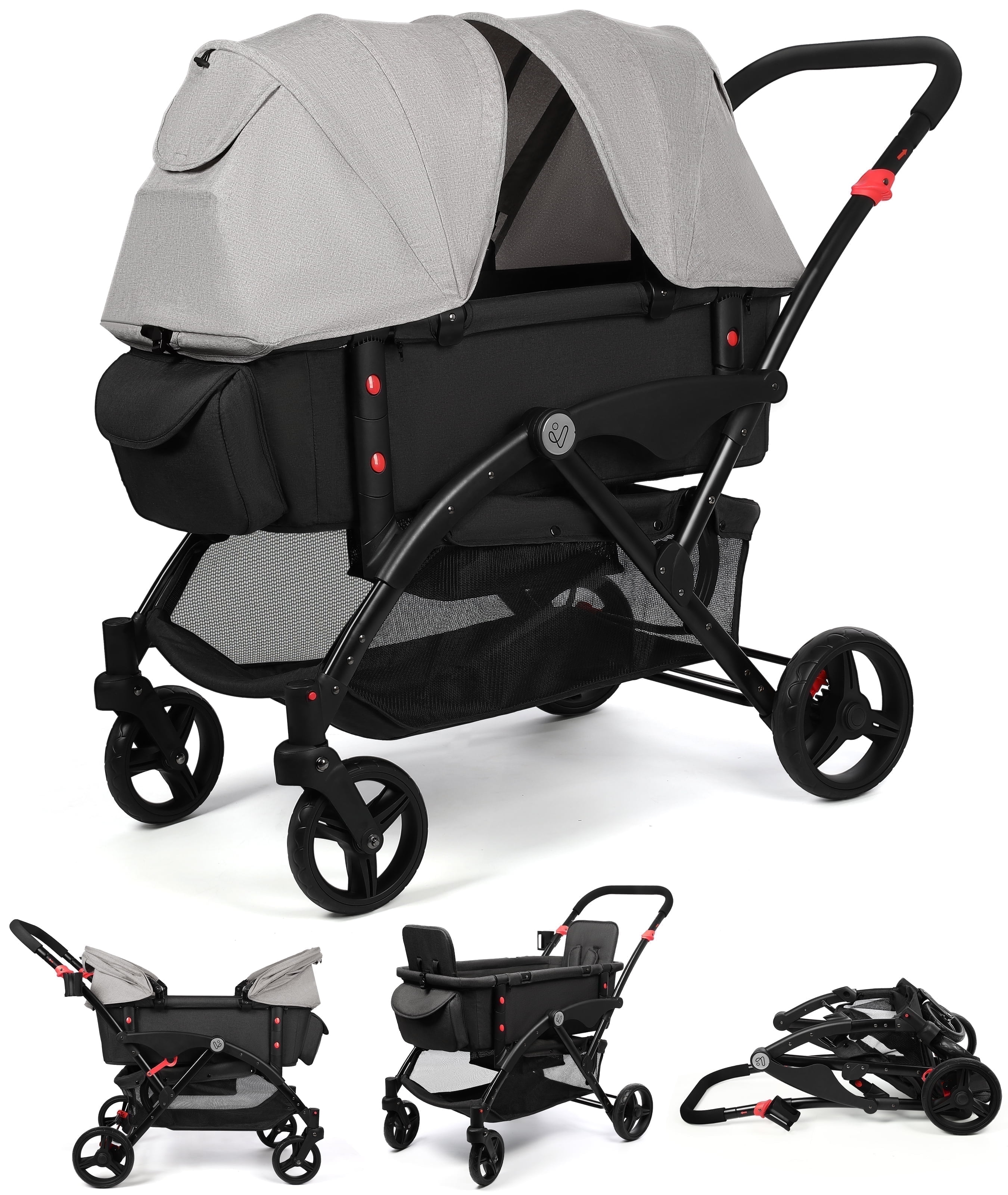 Vomeast Wagon Stroller with Canopy, 2-Seat Stroller Wagon for Kids, 5 ...