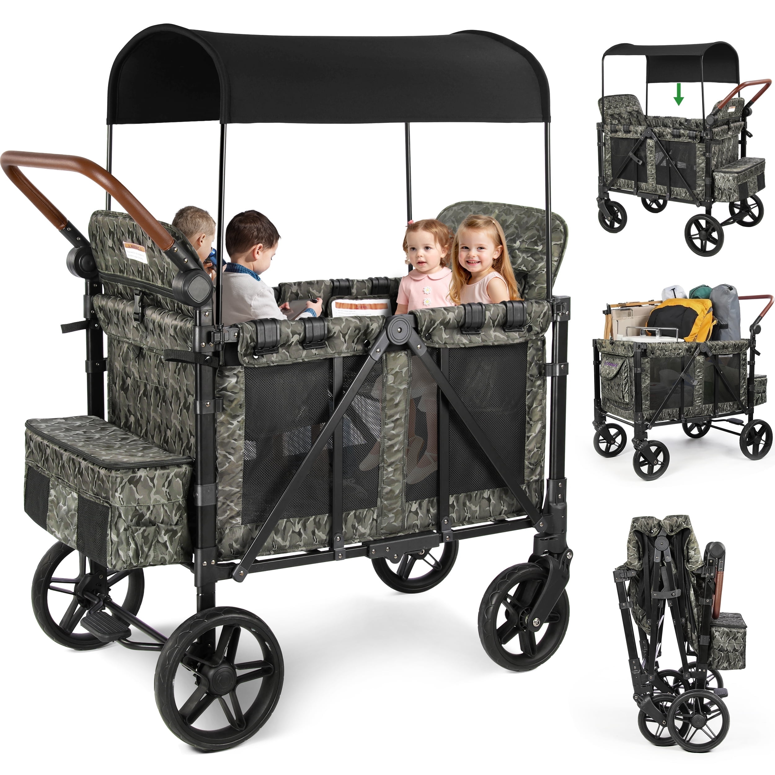 Vomeast Wagon Stroller for 4 Kids, 3-in-1 Stroller Wagon with Canopy, 5 ...