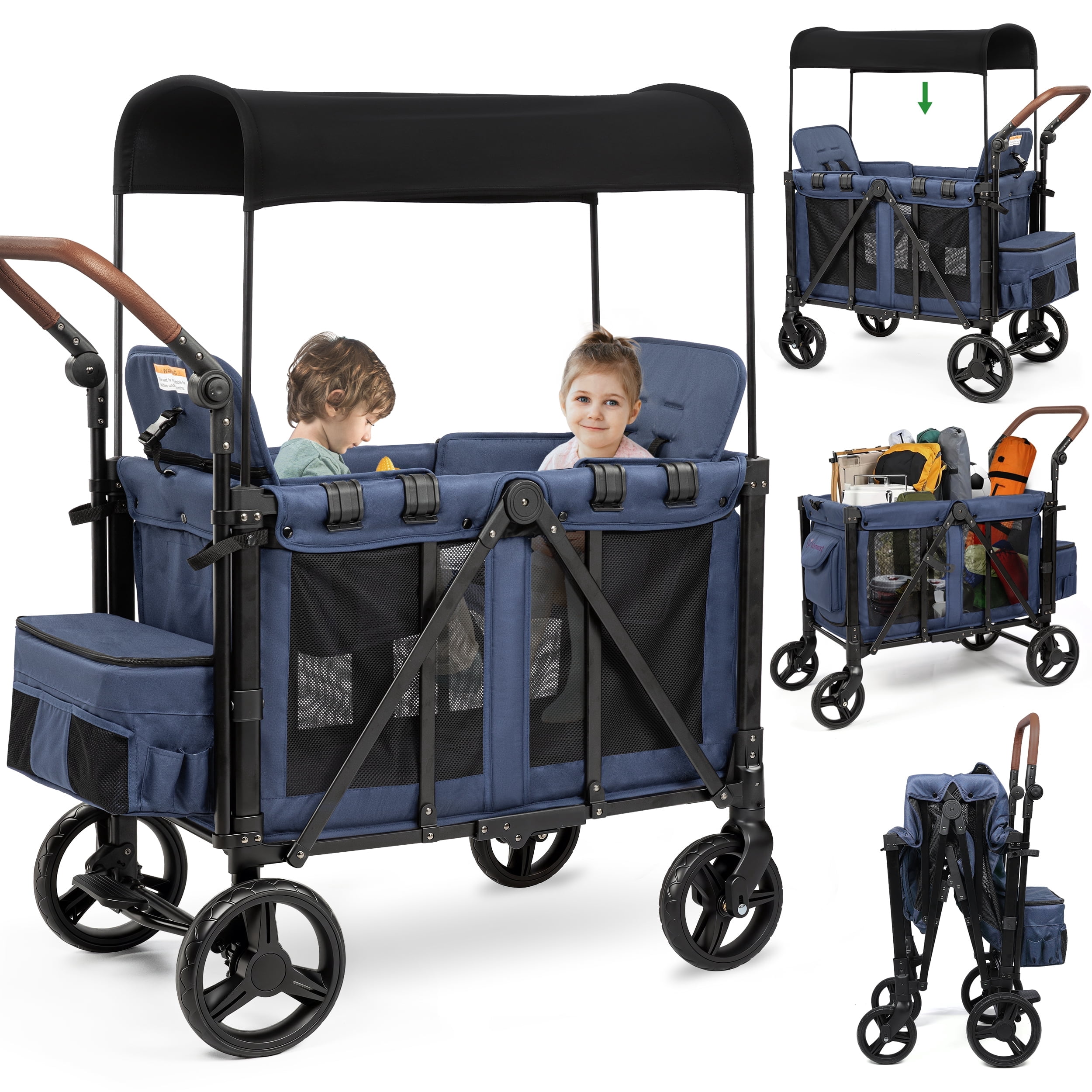 Vomeast Wagon Stroller for 2 Kids, 3-in-1 Outdoor Baby Stroller Wagon ...
