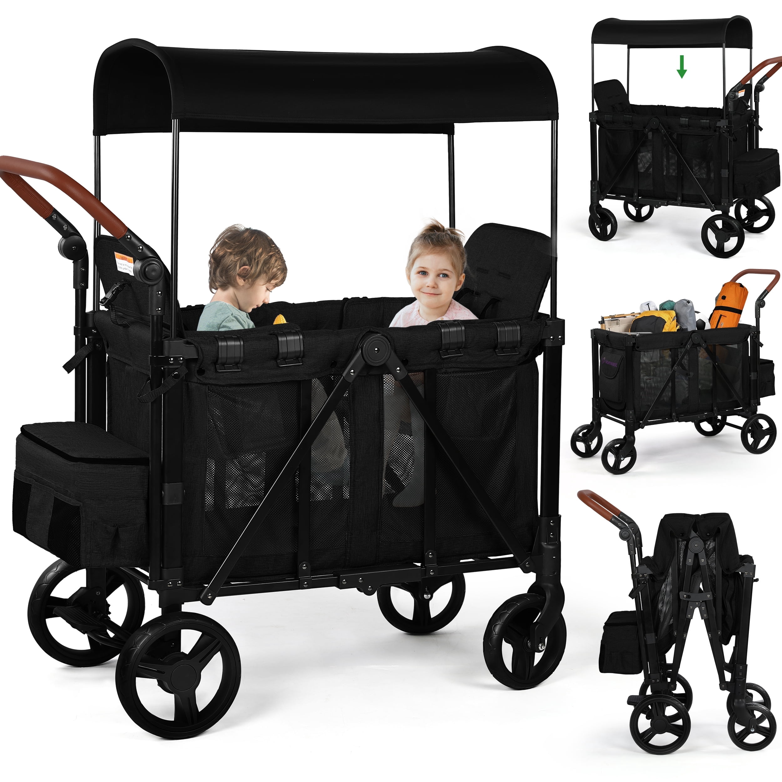 Vomeast Wagon Stroller for 2 Kids, 3-in-1 Wagon Stroller with Canopy, 5 ...