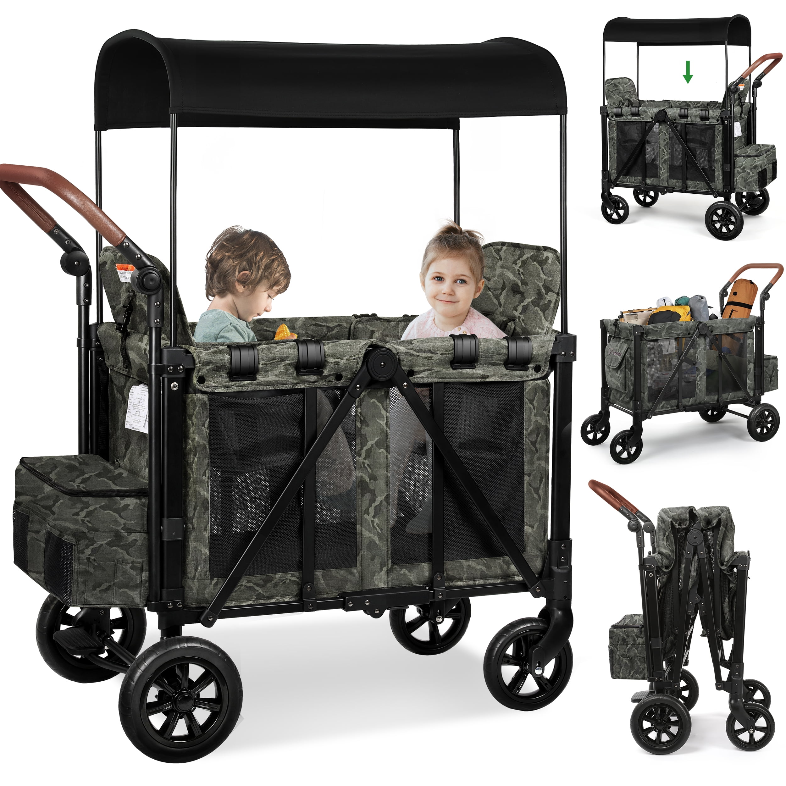 Vomeast Wagon Stroller for 2 Kids, 3-in-1 Wagon Stroller with Canopy ...