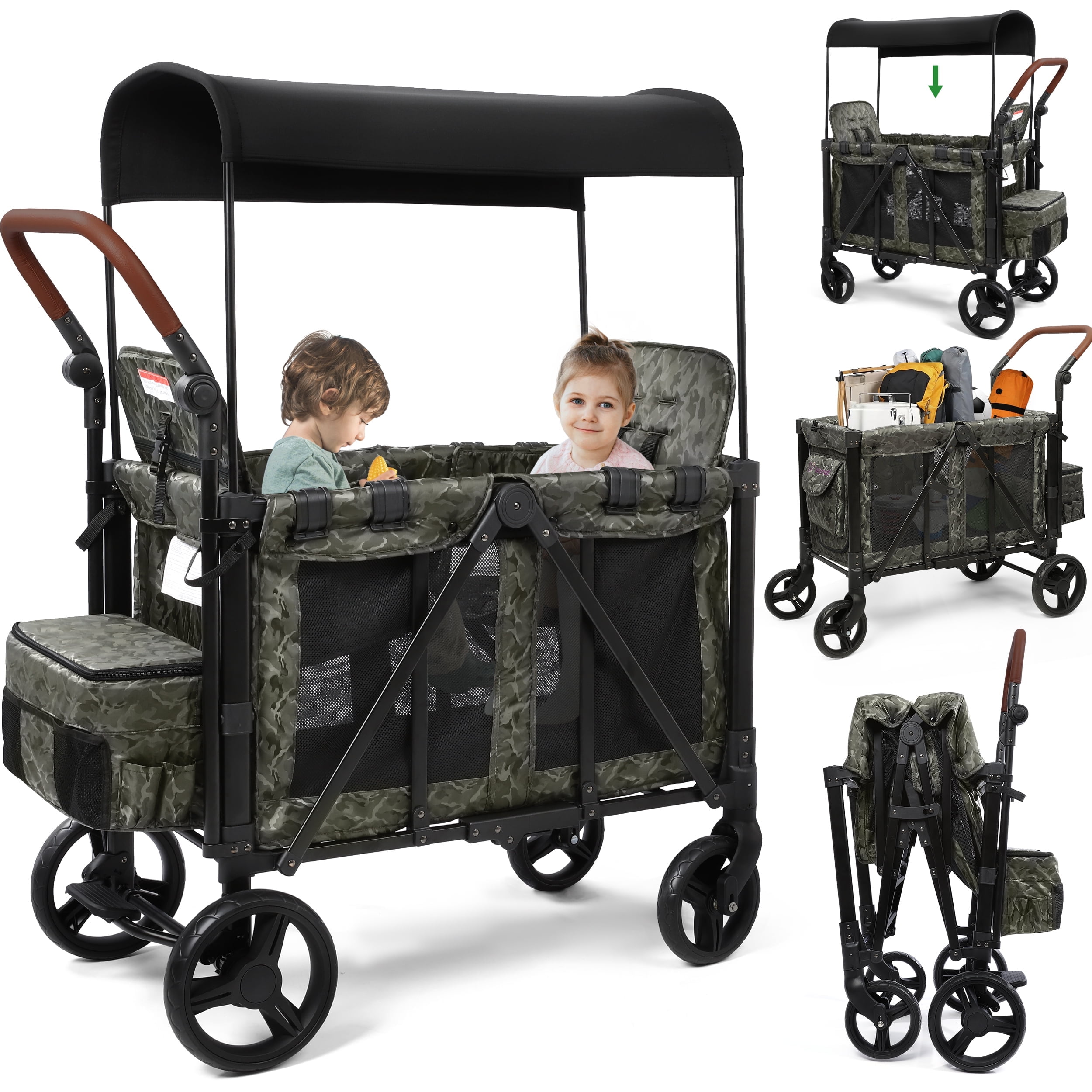 Vomeast Wagon Stroller for 2 Kids, 3-in-1 Baby Wagon with Canopy, 5 ...