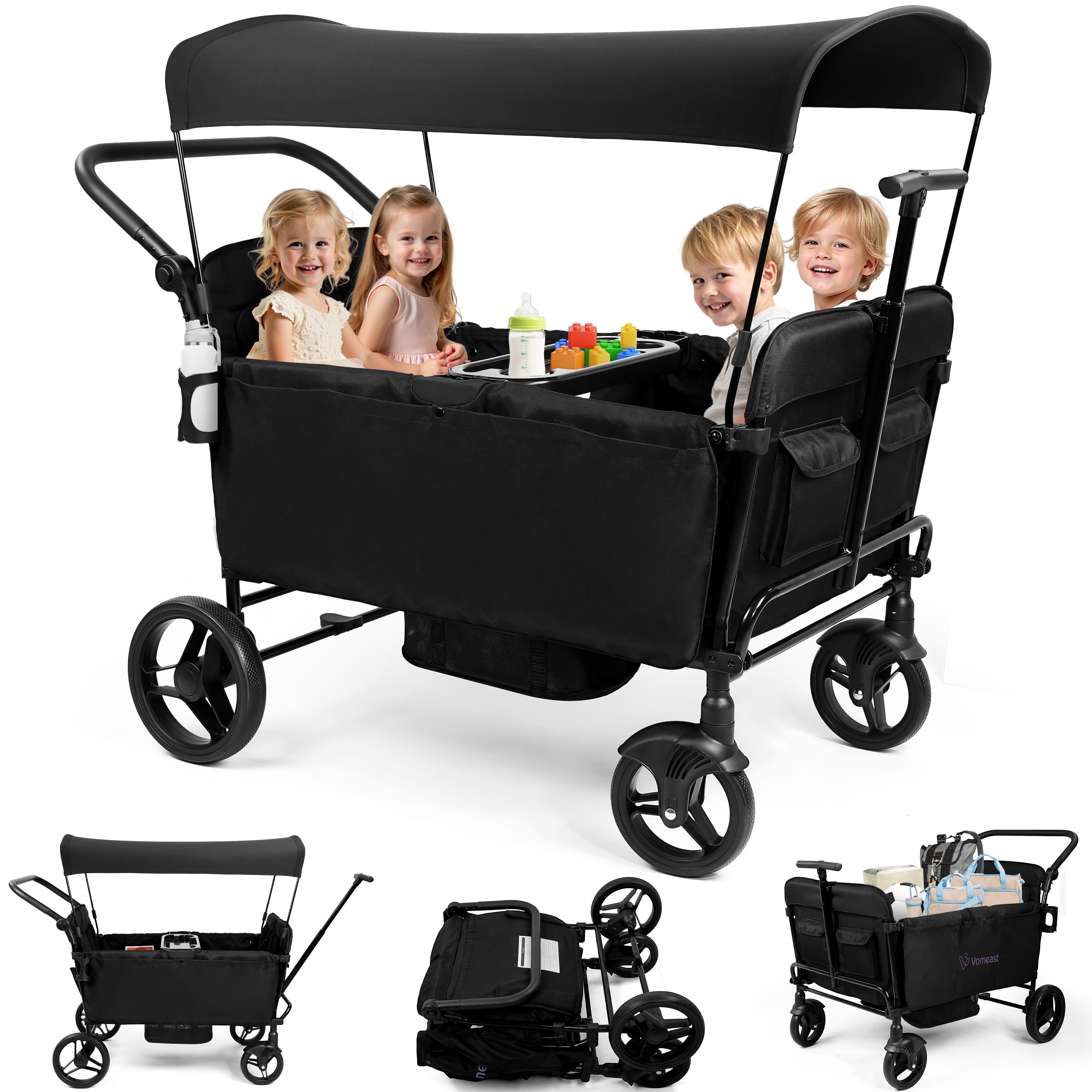 Vomeast Wagon Stroller for Kids, Spacious 4-Seater Stroller Wagon with ...
