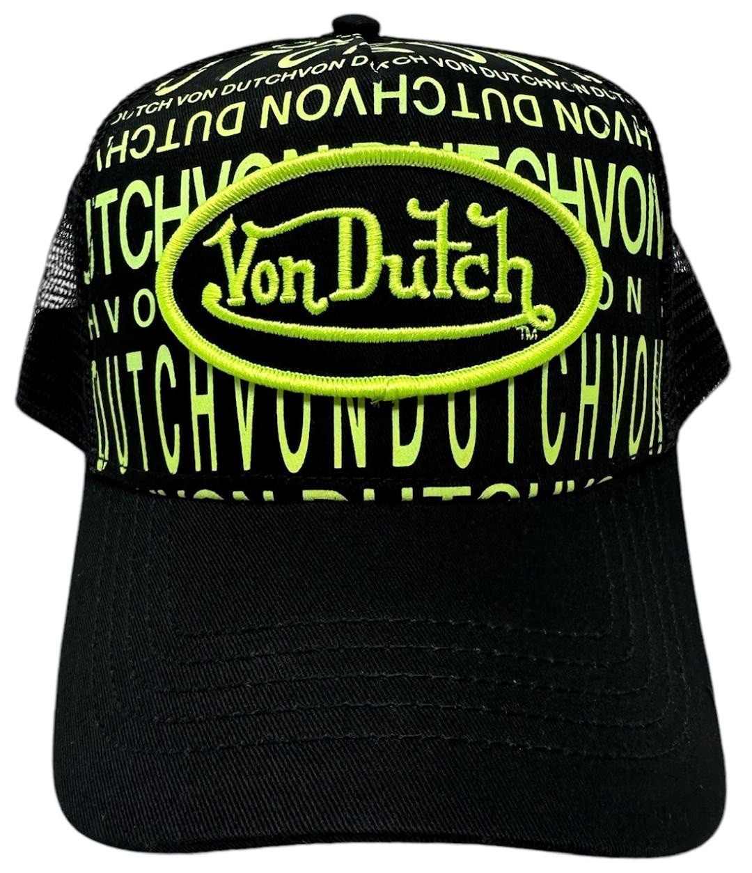 Von Dutch Trucker Hat Monogram Black & Green Neon Embroidered Patch ...