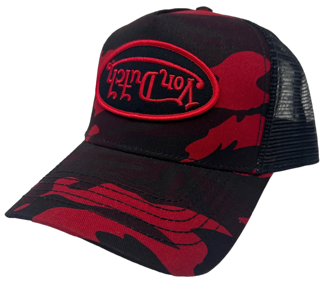 Von Dutch Trucker Hat Red Rambo Camo Embroidered Upside Down Logo Patch ...