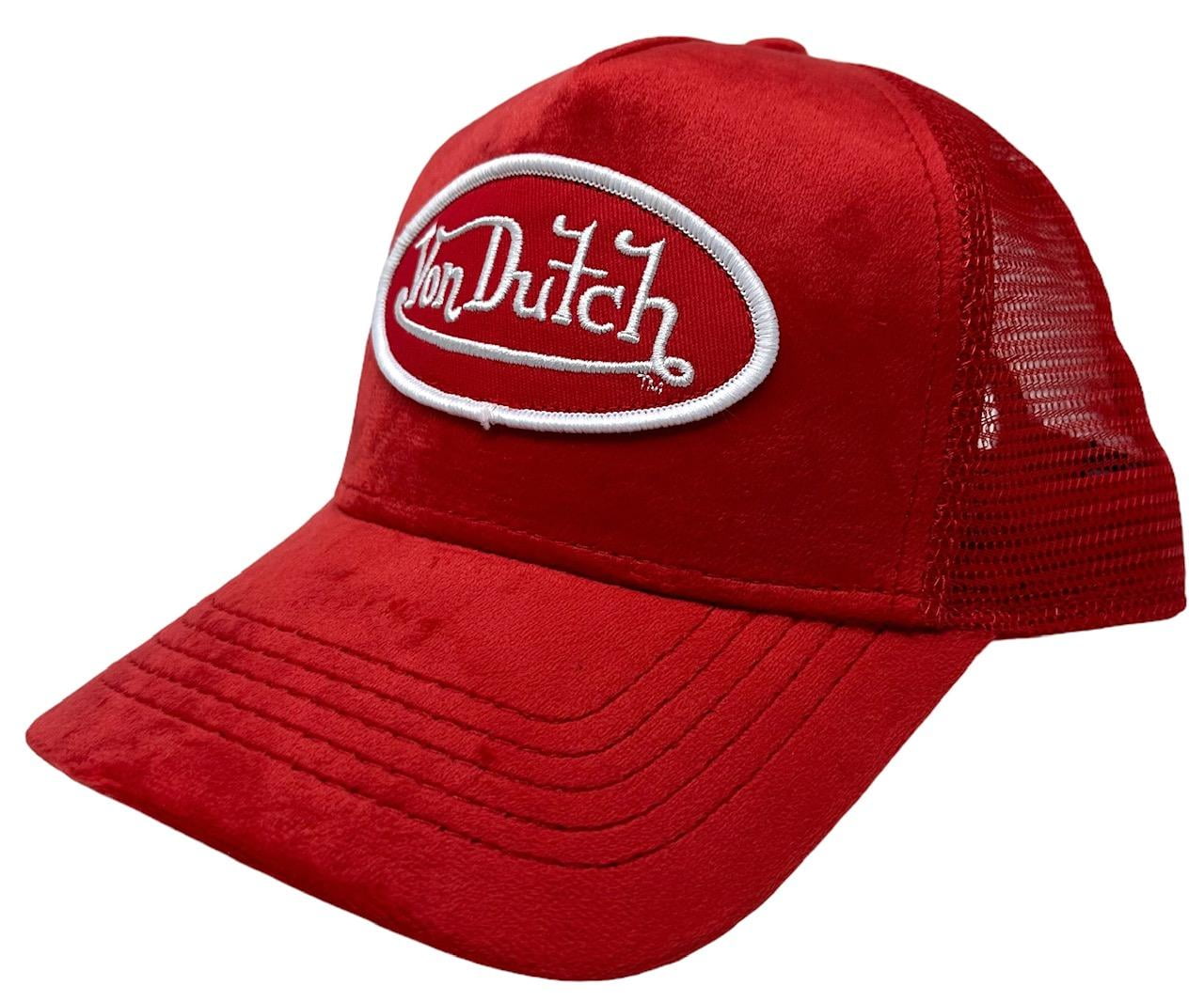 Von Dutch Trucker Hat Red Velvet Embroidered Logo Patch Snapback Cap ...