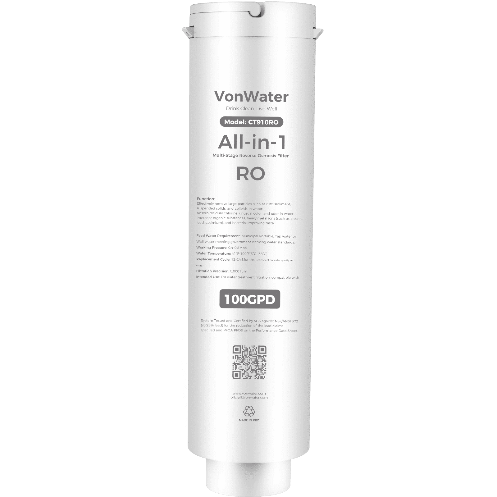 VonWater CT910/CT910H All-in-1 RO Filter, NSF/ANSI Certified ...