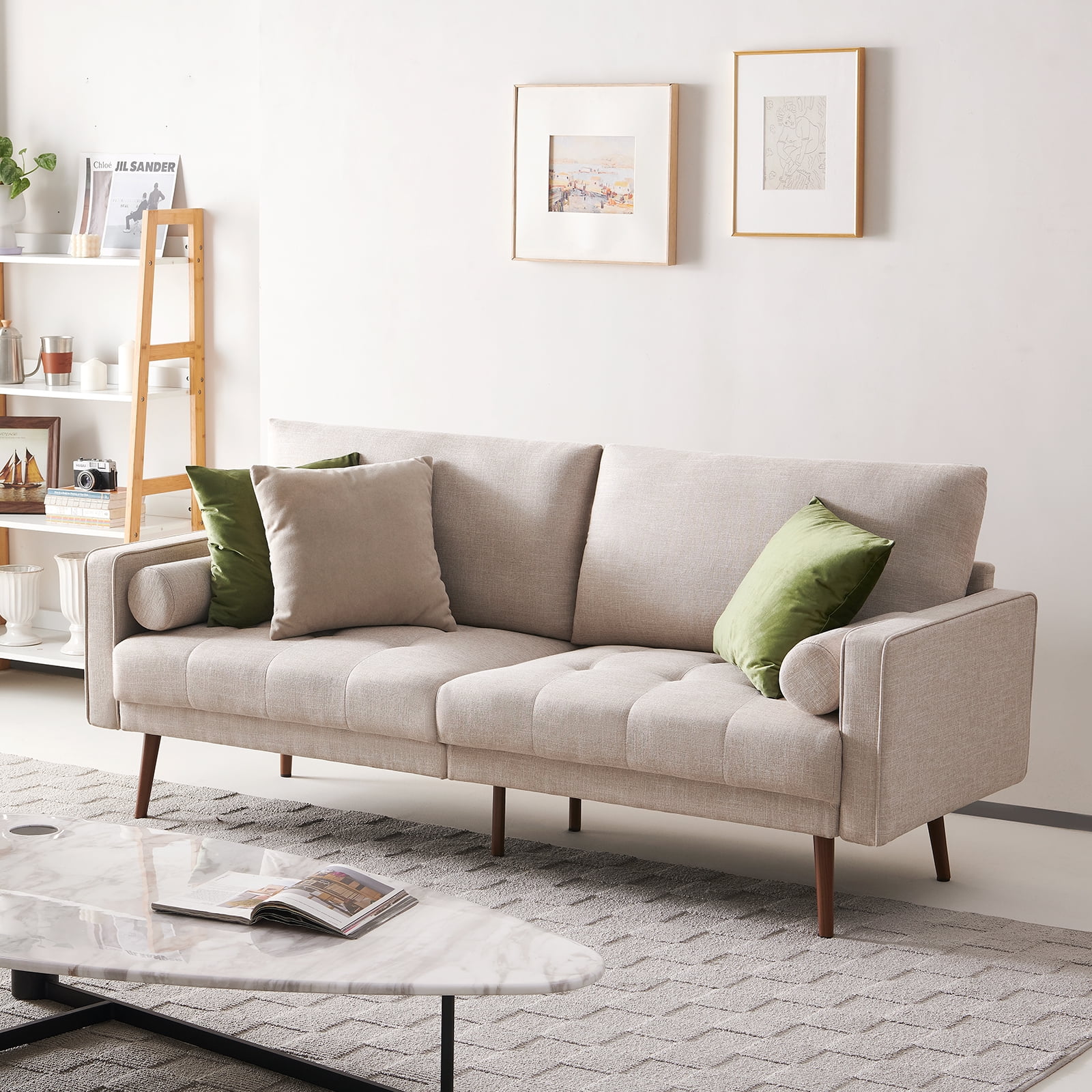 Vonanda 3-Seater Sofa Couch, Mid-Century 73 Inch, Linen Fabric, Comfort ...