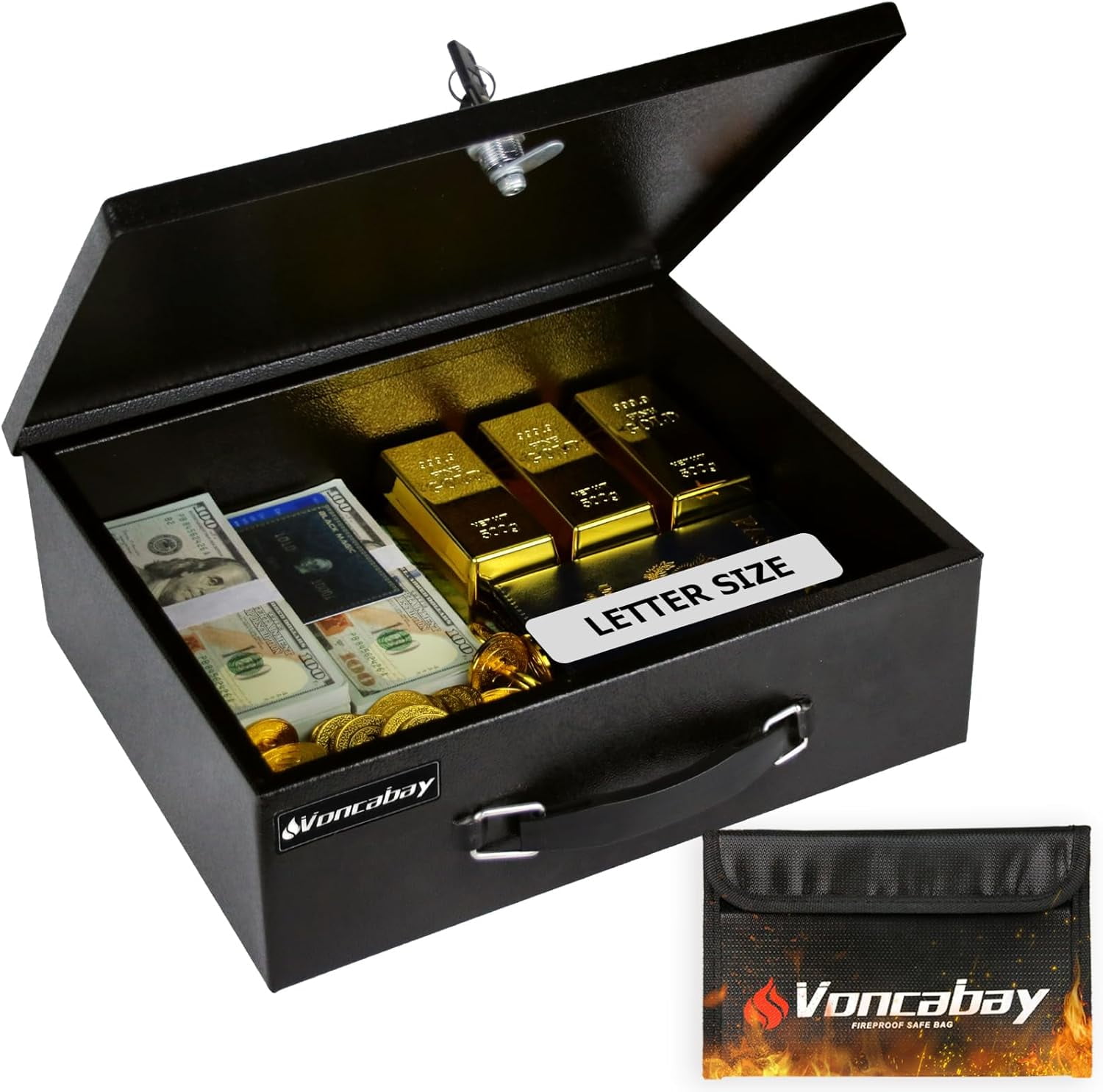 Voncabay Money Safe Box for Home & Fireproof Money Bag, 0.33 Cubic Feet ...