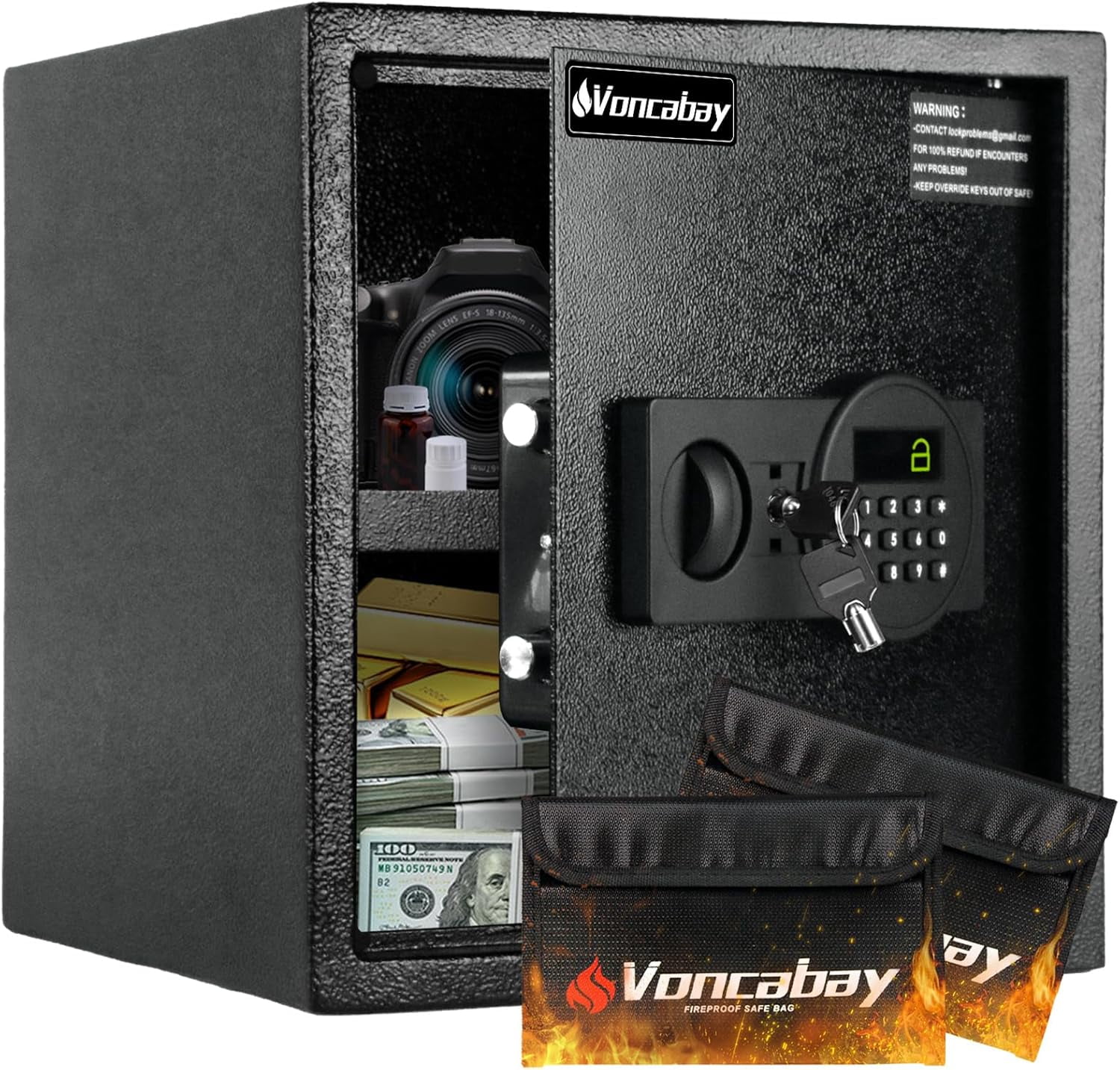 Voncabay Money Safe Box for Home with Sensor Light & Fireproof Money ...