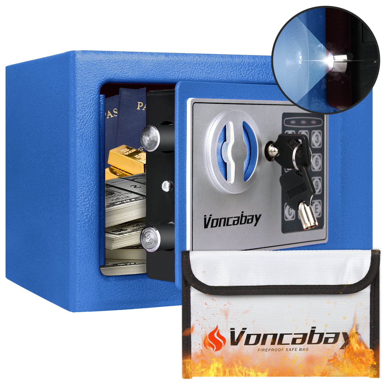 Voncabay Money Safe Box for Home with Sensor Light & Fireproof Security ...