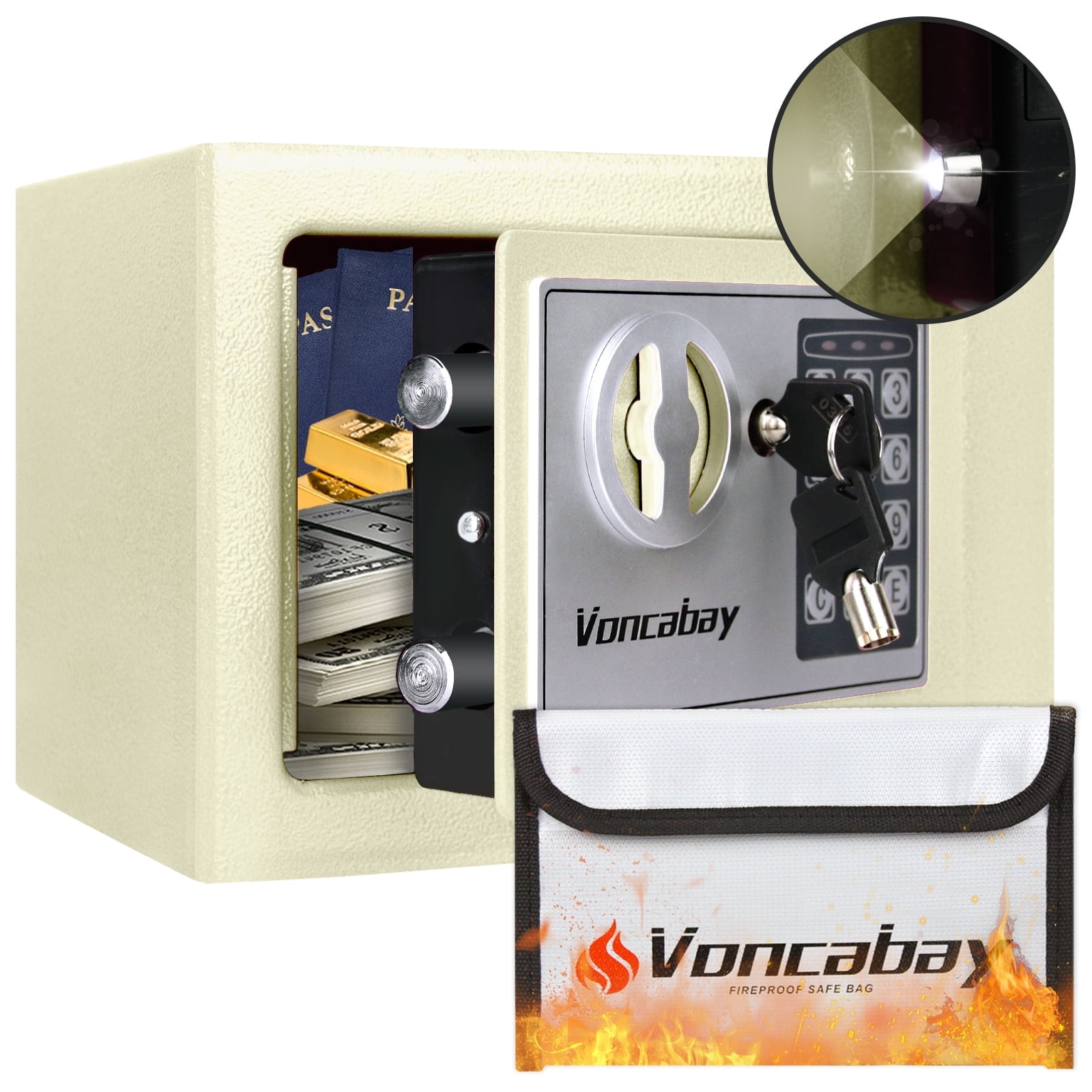Voncabay Money Safe Box for Home with Sensor Light & Fireproof Security ...