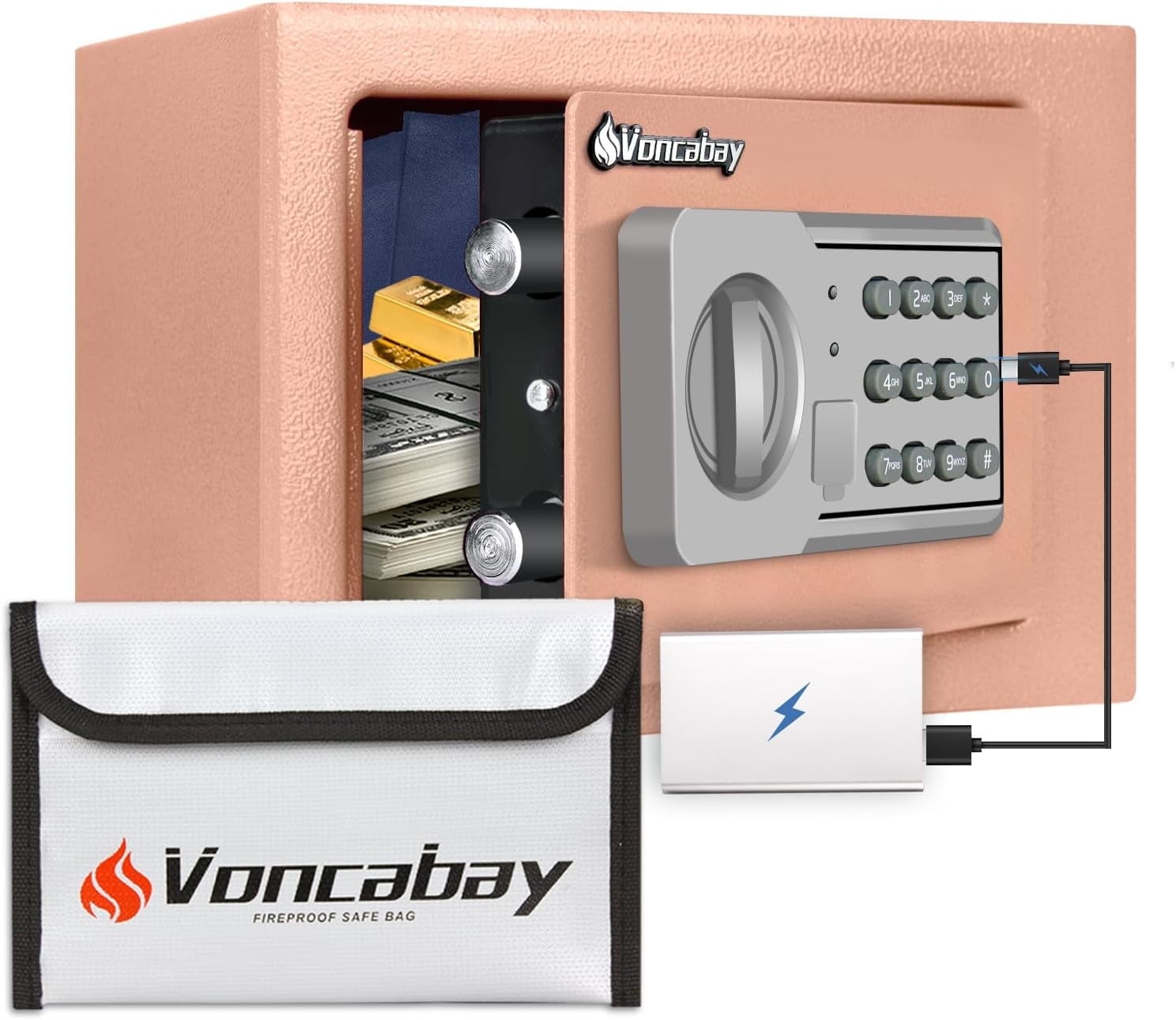 Voncabay Money Safe Box for Home with Sensor Light and Mute Function ...