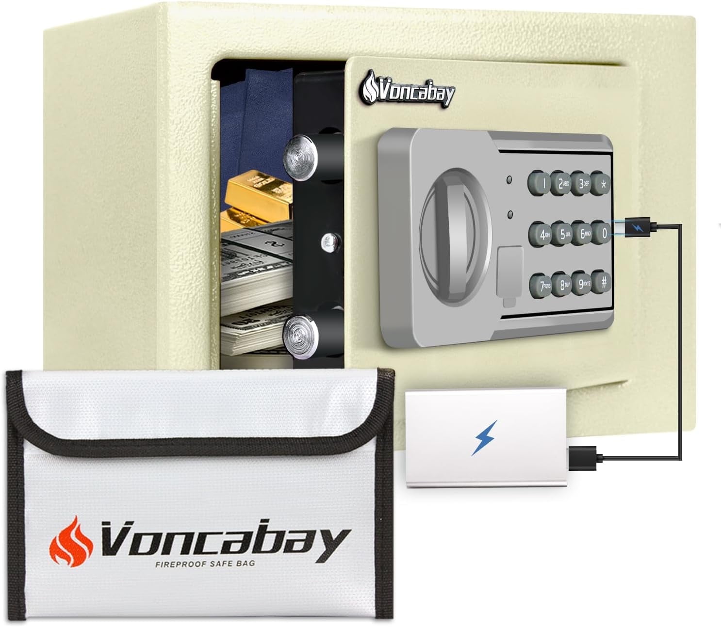 Voncabay Money Safe Box for Home with Sensor Light and Mute Function ...