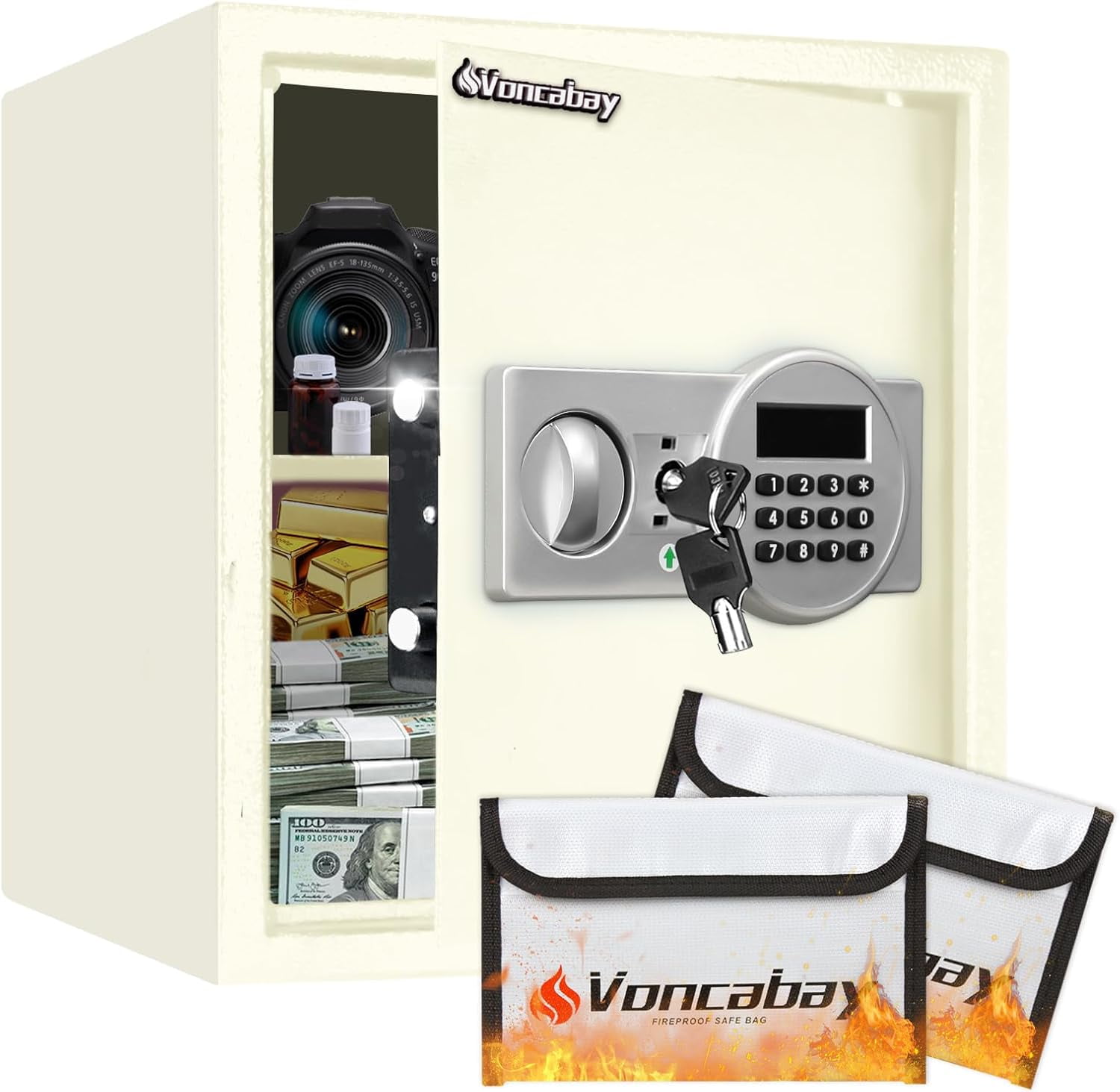 Voncabay Safe Box for Home, 1.5 Cu Ft Digital Safe with 2 Fireproof ...