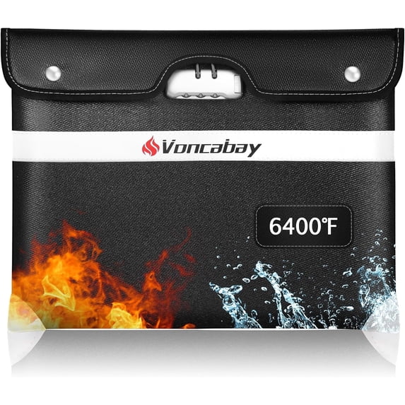 Voncabay Upgraded 6400℉ Fireproof Document Bag with Combination Lock ...
