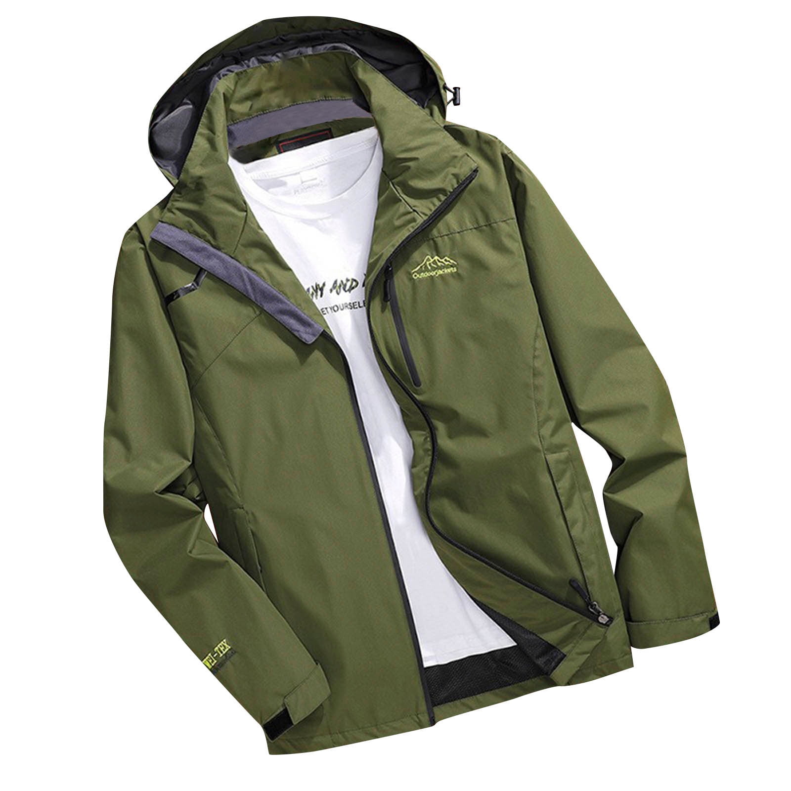 Fnnxeal Men's Jacket Fall Winter Loose Waterproof Coat Hooded Raincoat ...