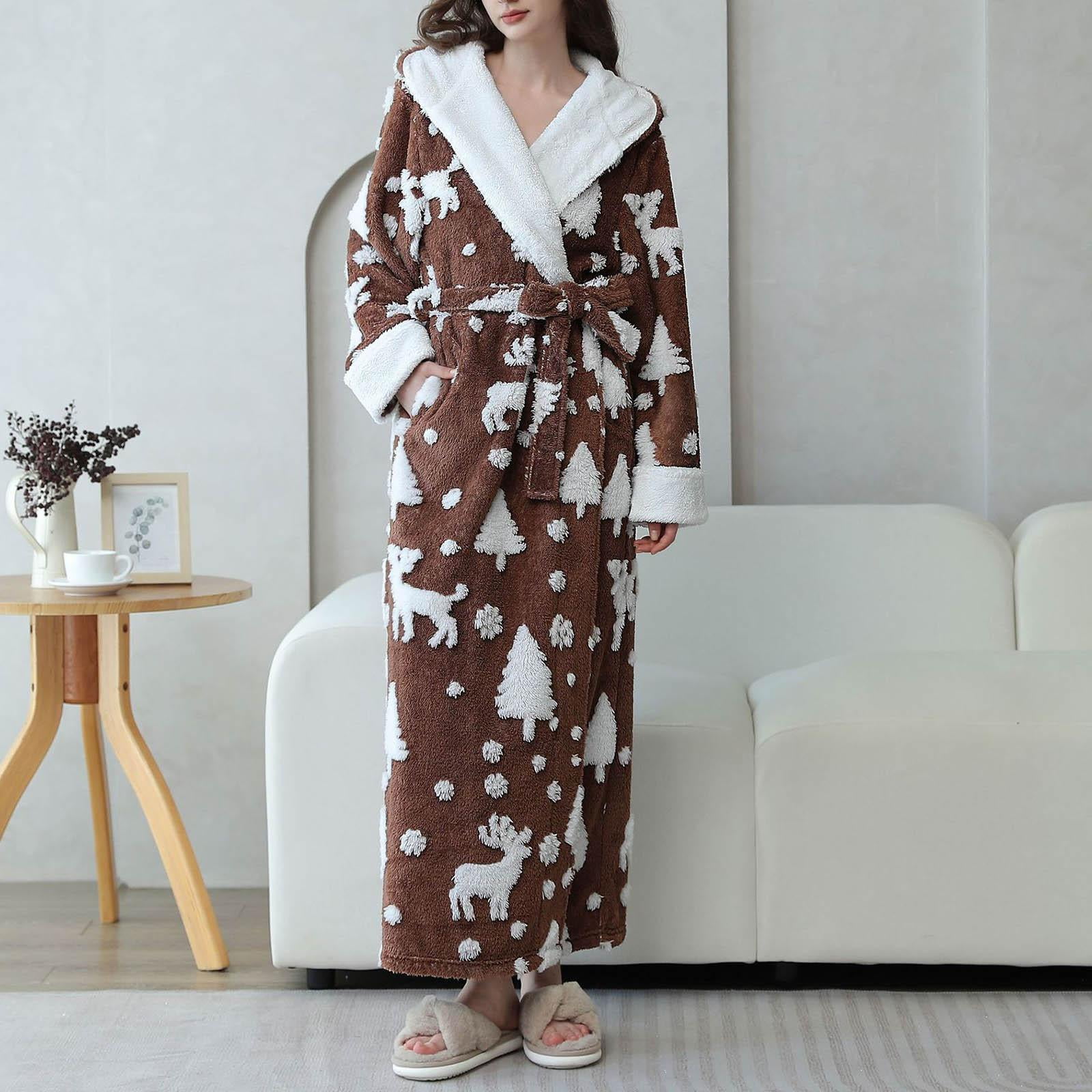 Voncos Plush Robes for Women Thickening Keep Warm Winter Fall Lapel ...