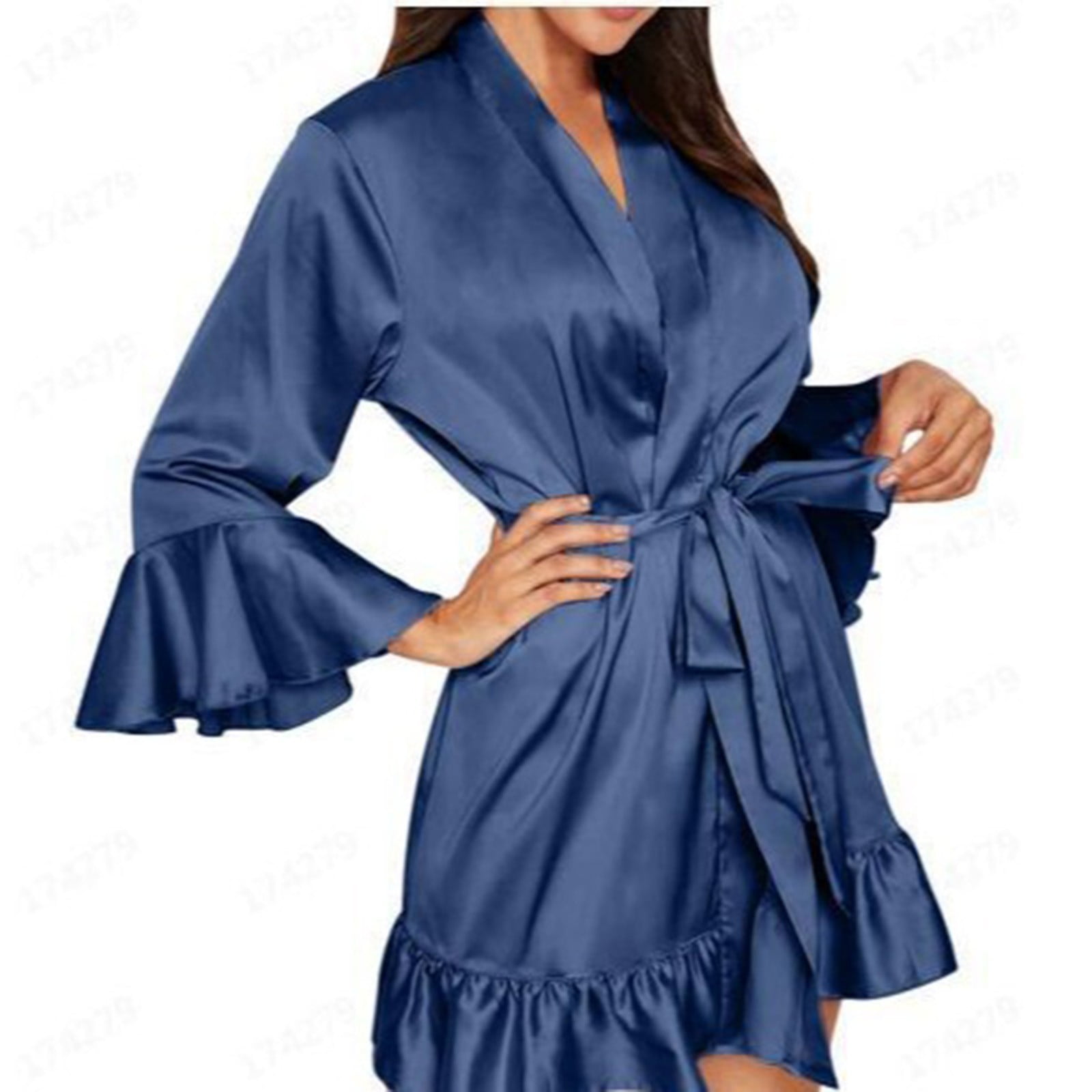 Voncos Silk Robes for Women Ruffles Sleeve Cozy Sleepwear Robes Kimono ...