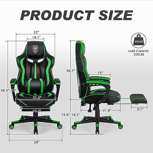 Vonesse Gaming Chair with Footrest,Big and Tall Gamer Chair with ...
