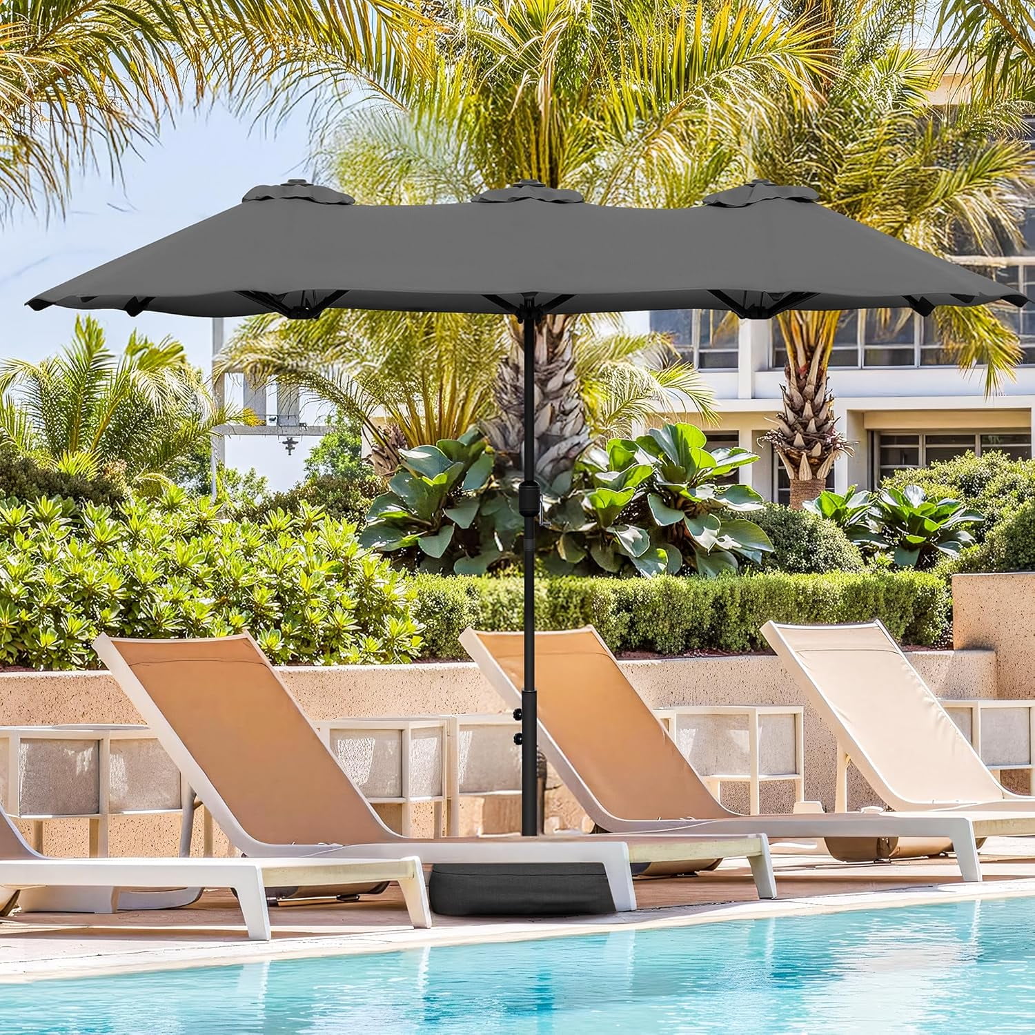 Vongrasig 15FT Large Patio Umbrella with Base Included, Outdoor Double ...