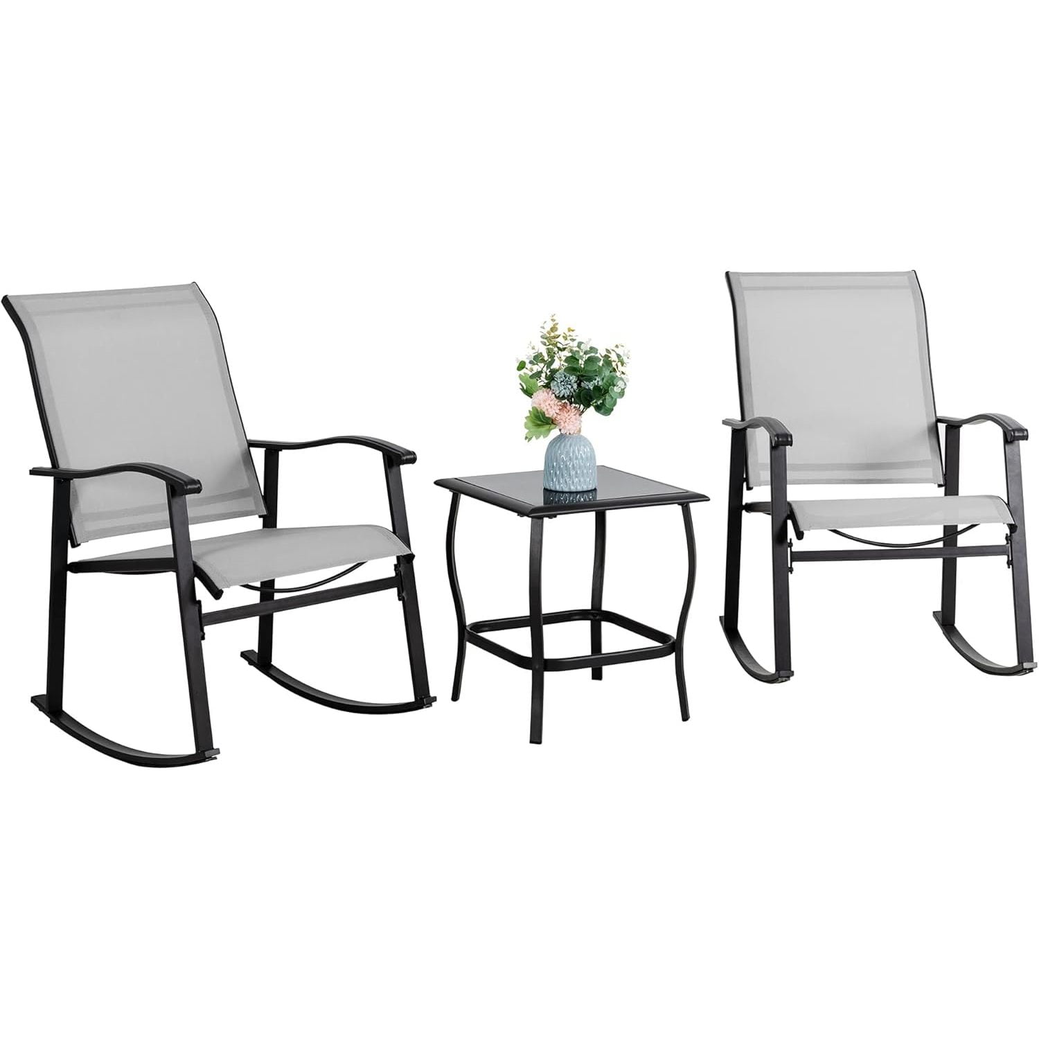 Vongrasig 3 Piece Outdoor Rocking Bistro Set, Textilene Fabric Small ...