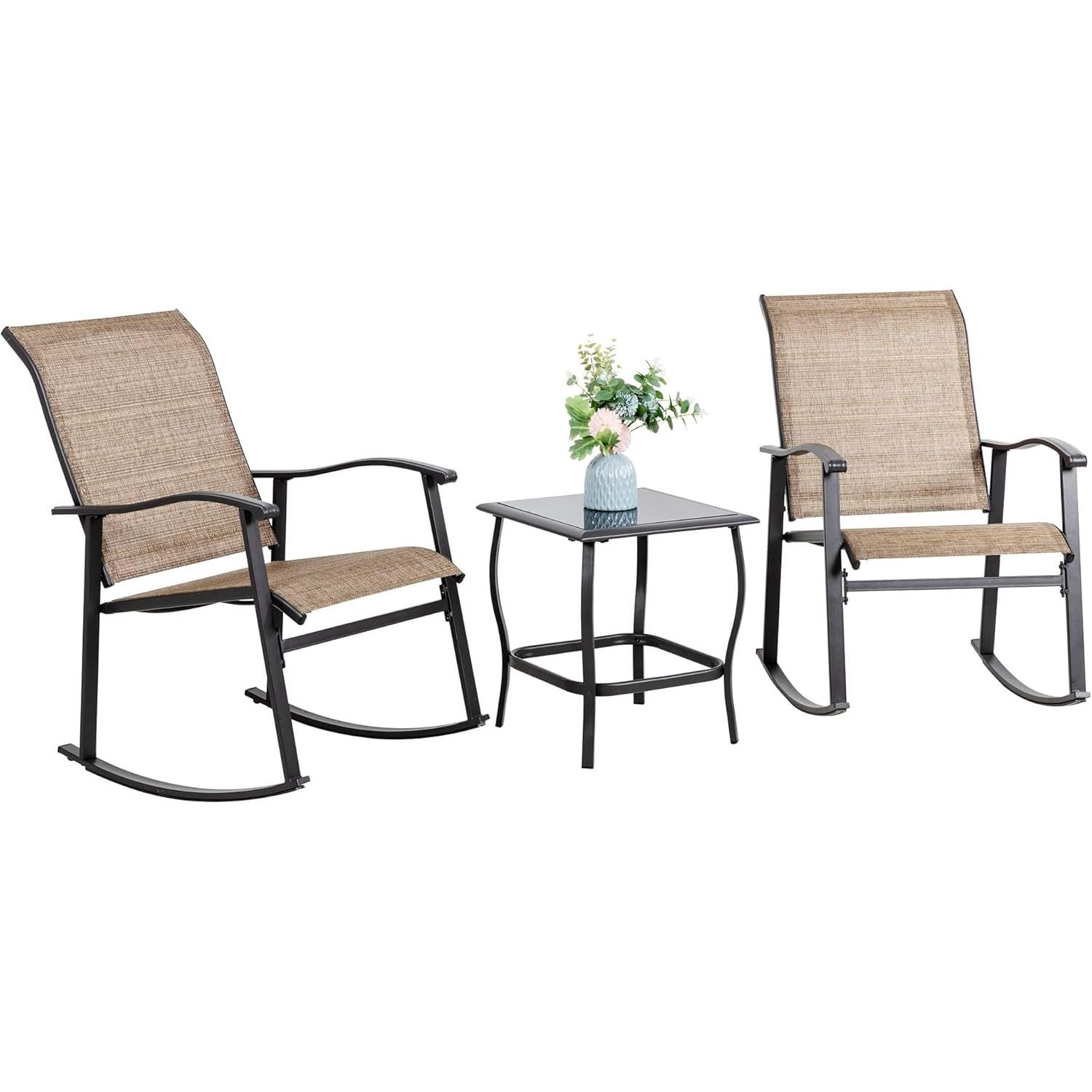 Vongrasig 3 Piece Outdoor Rocking Bistro Set, Textilene Fabric Small ...