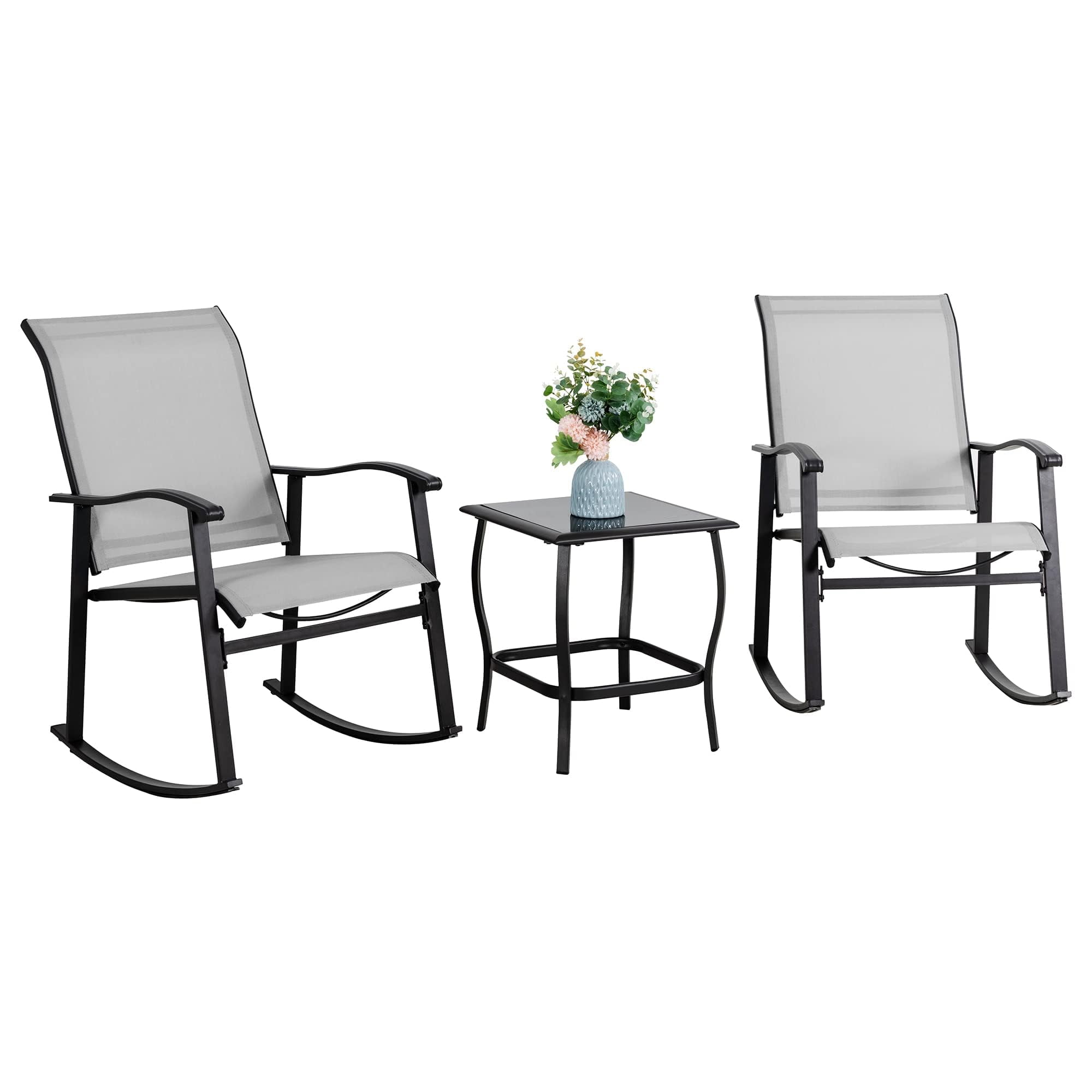 Vongrasig 3 Piece Outdoor Rocking Bistro Set, Textilene Fabric Small ...