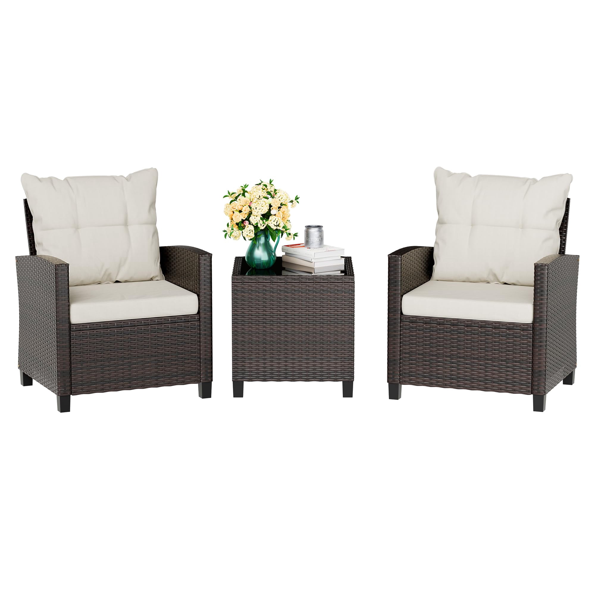 Vongrasig 3 Piece Patio Furniture Set Small Outdoor Wicker Rattan Front ...