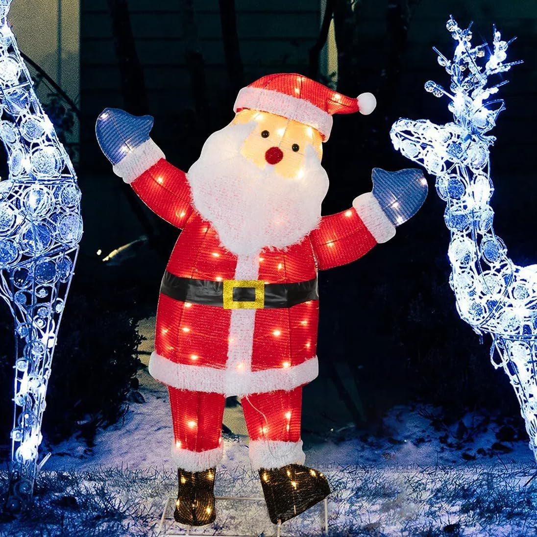 Vongrasig 3FT Lighted Christmas Santa, Outdoor Pre-lit 3D Santa Claus ...