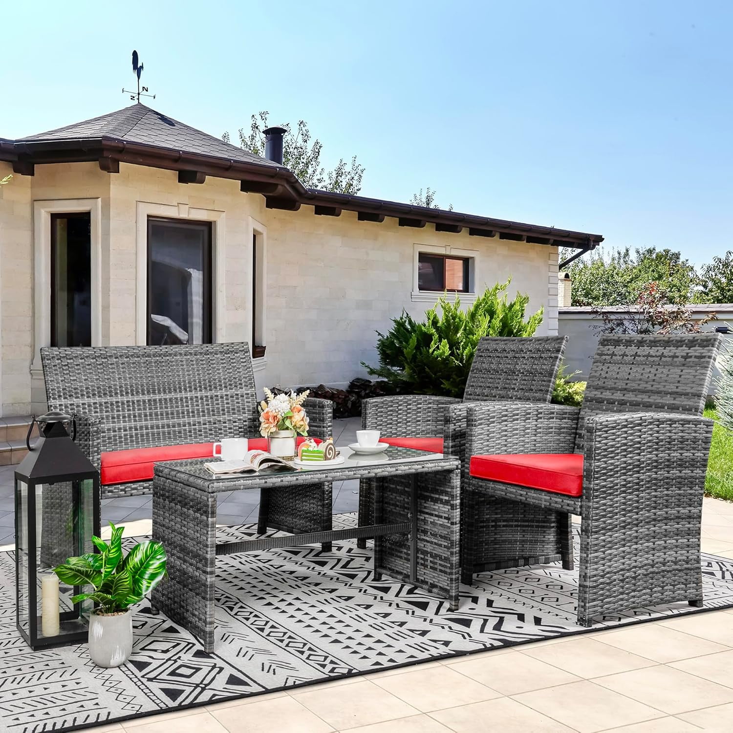 Vongrasig 4 Piece Patio Furniture Set Small Outdoor Wicker Rattan Front ...