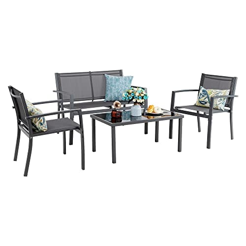 Vongrasig 4 Pieces Patio Furniture Sets, Small Modern Metal Textilene ...