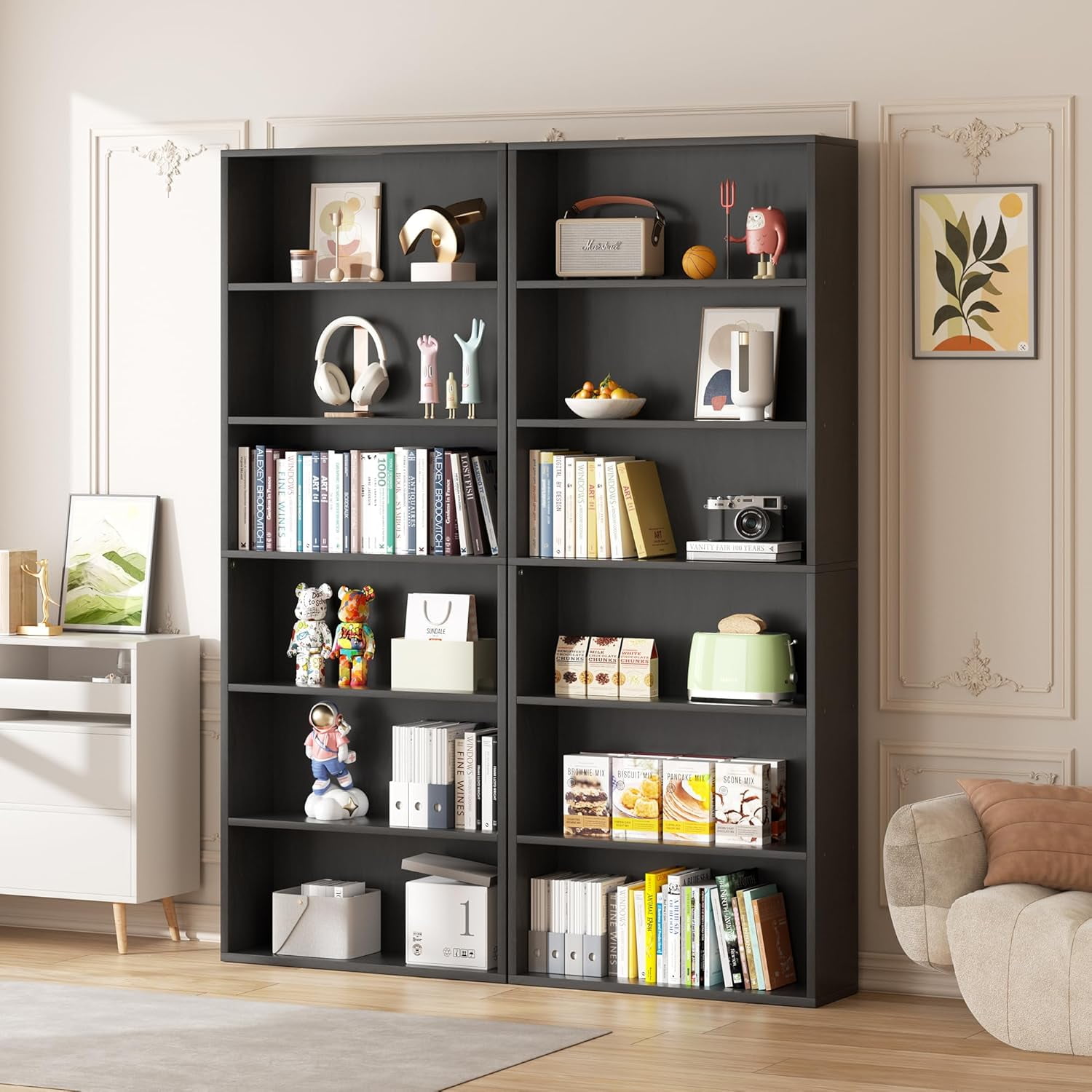 Vongrasig 6-Tier Open Bookcase and Bookshelf, Floor Standing Wood ...