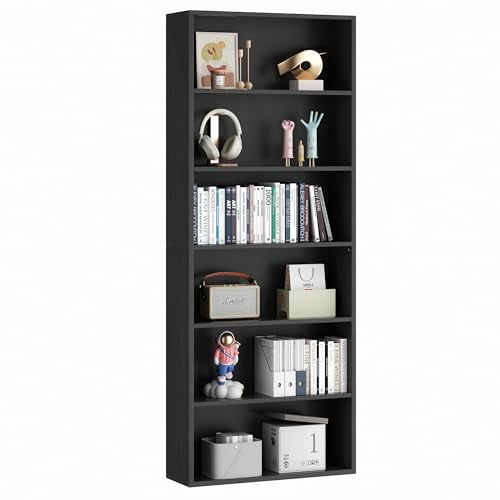 Vongrasig 6-Tier Open Bookcase and Bookshelf, Floor Standing Wood ...