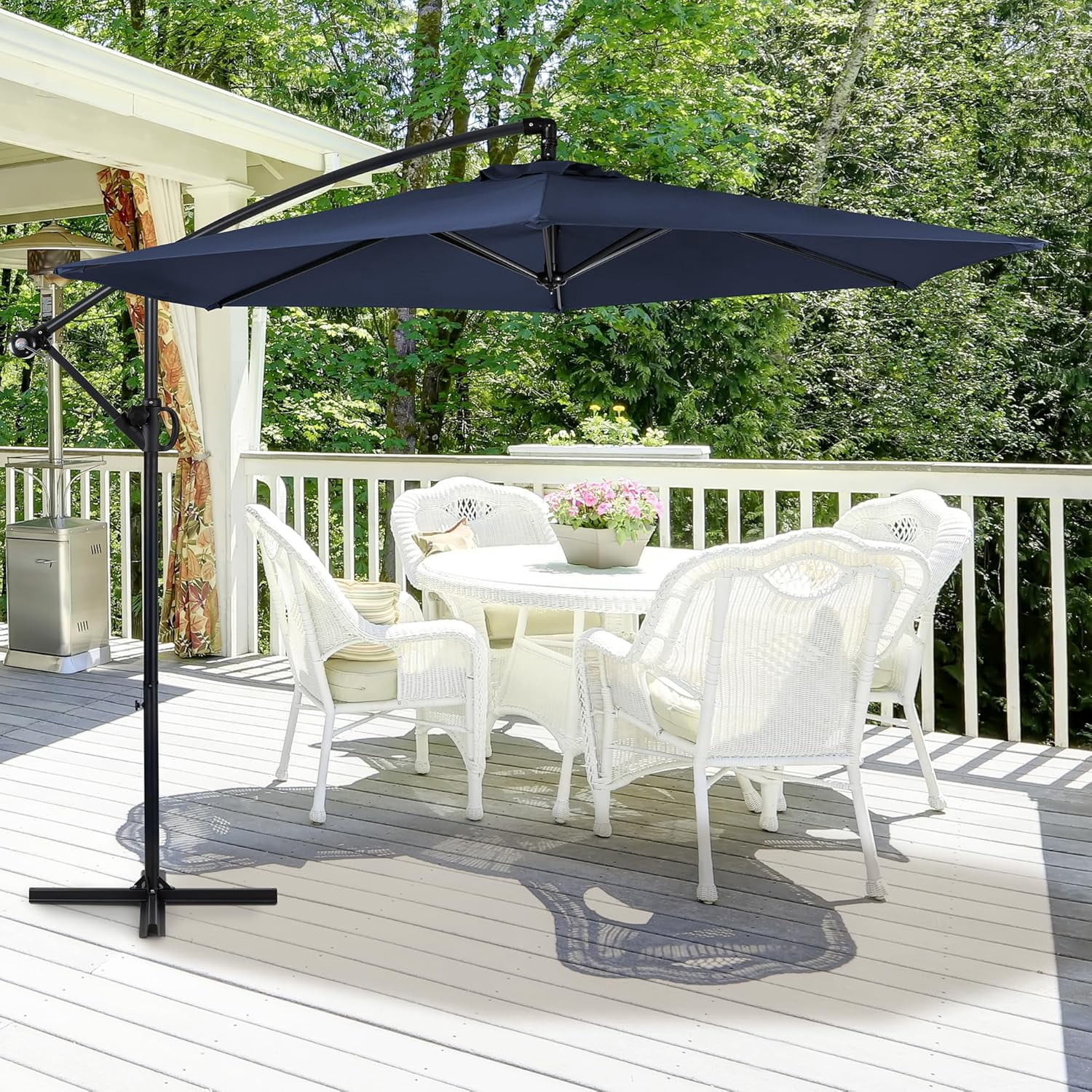 Vongrasig 9FT Navy Blue Hanging Patio Umbrella, Outdoor Cantilever ...