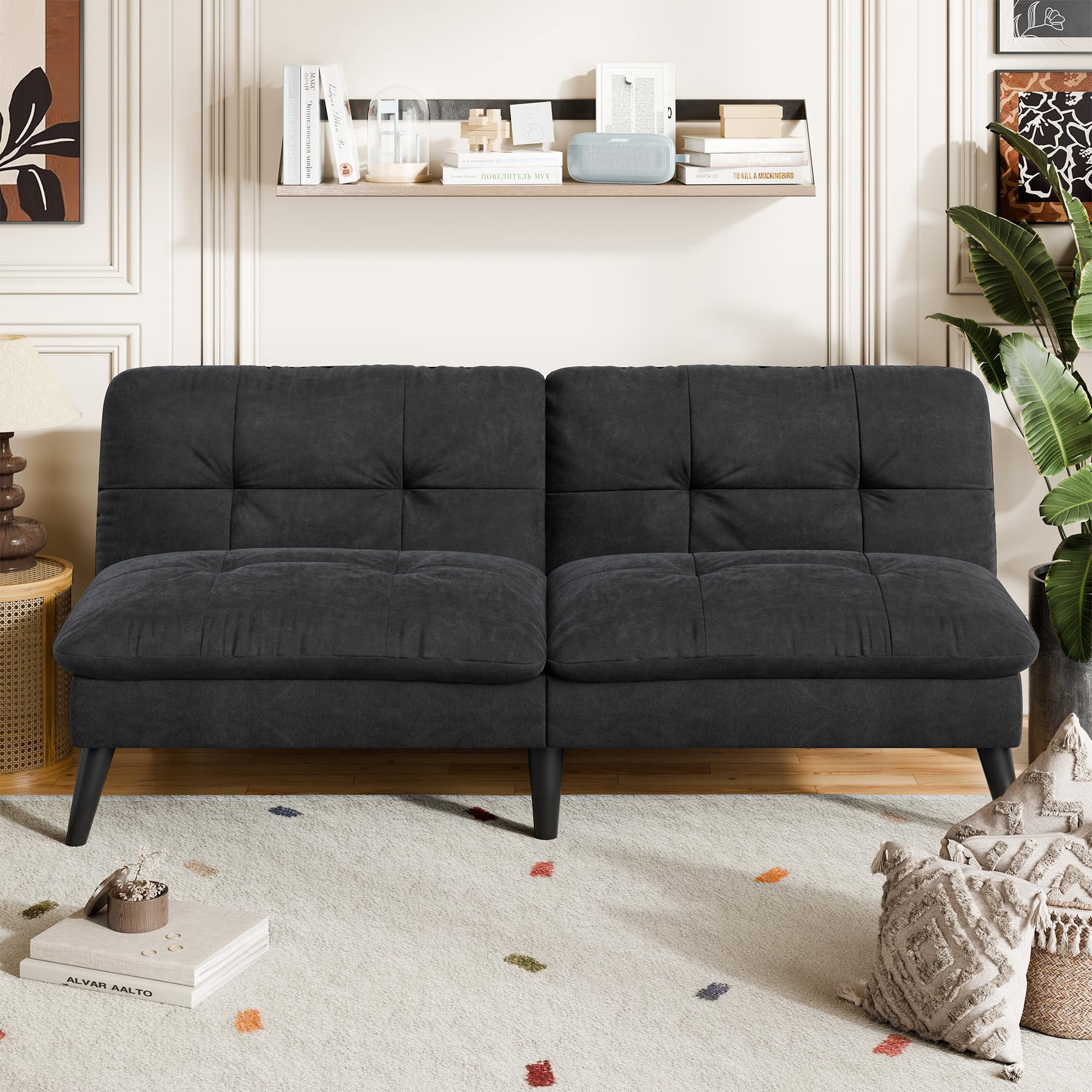 Vongrasig Futon Sofa Bed Velvet Futon Couch with Adjustable Backrest ...