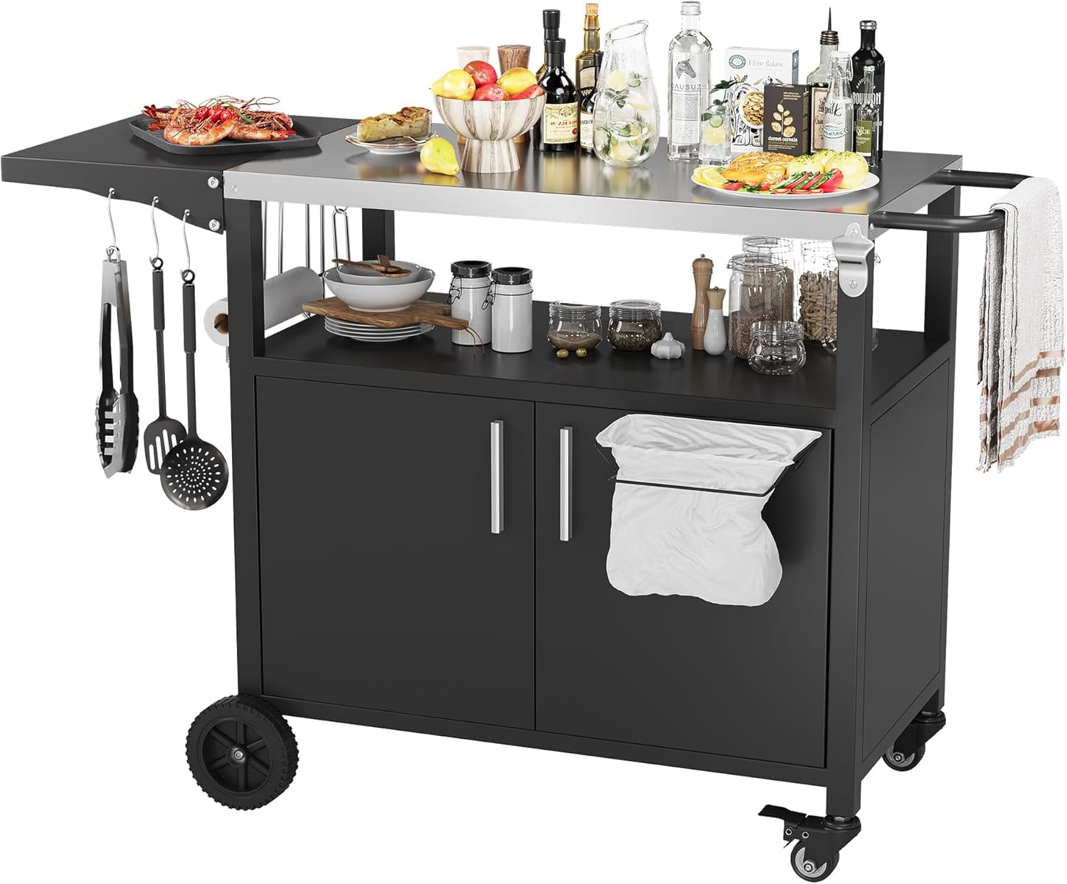 Vongrasig Grill Cart with Storage, BBQ Cart Outdoor Grill Table Stand ...